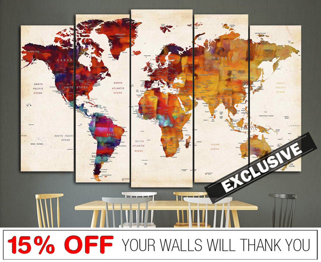 Abstract World Map Map of the World Map Multi Panel Print Original ...