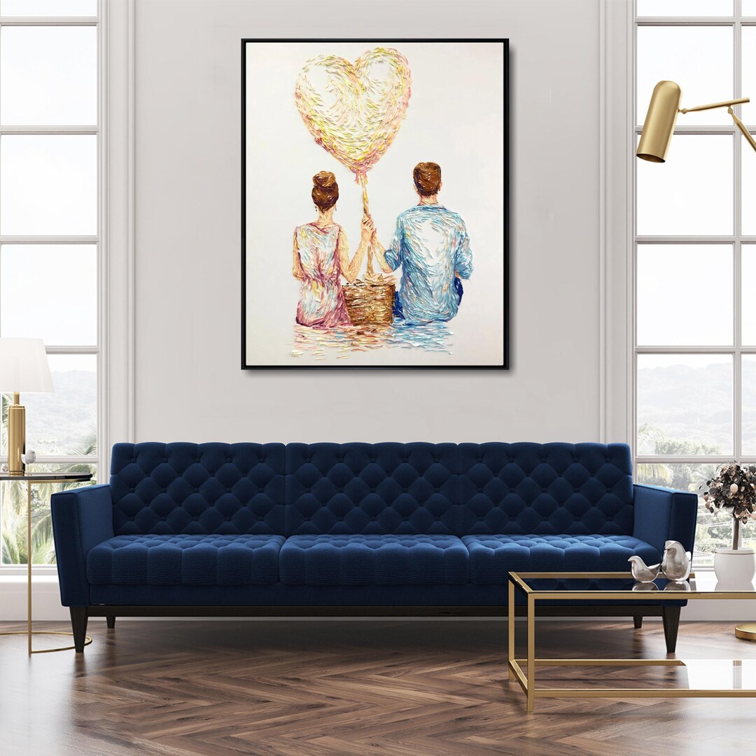 Romantic Couple Painting – Abstract Figurative Art With Heart Balloon ...