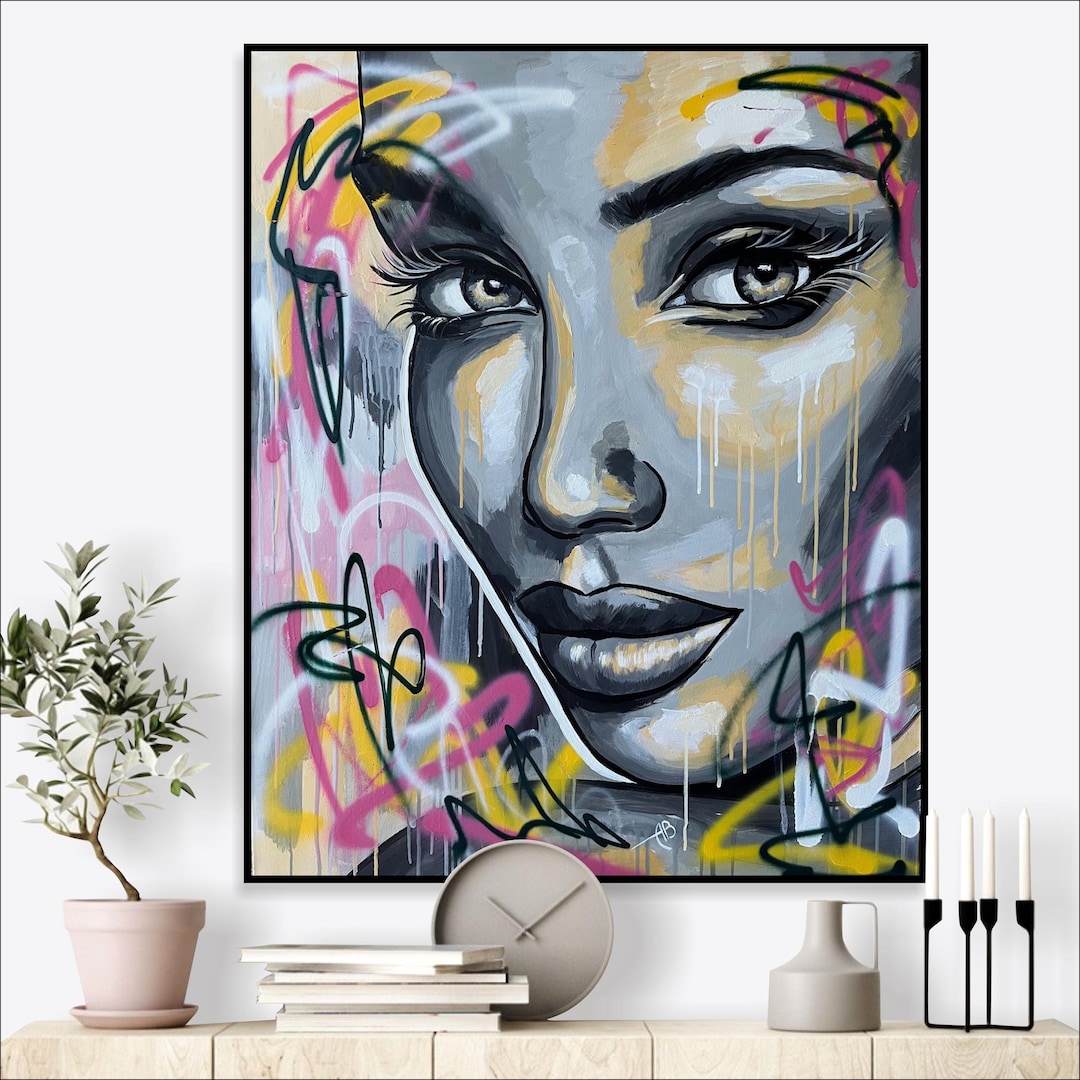 Abstract Female Portrait Drip Painting, Urban Graffiti Modern Pop Art ...