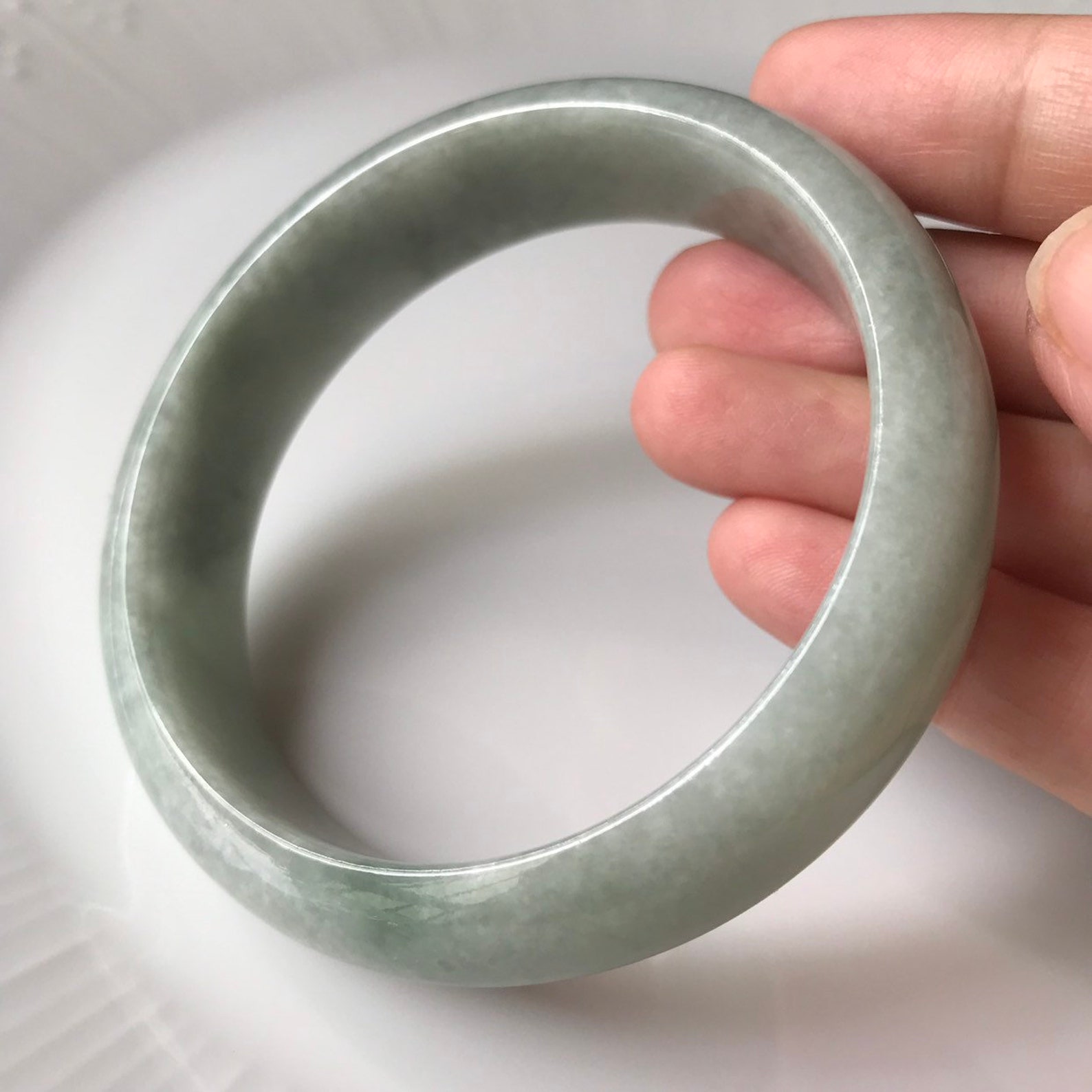 Natural Jade Bangle 59.1mm Faint Green and Gray Burmese Jadeite ...