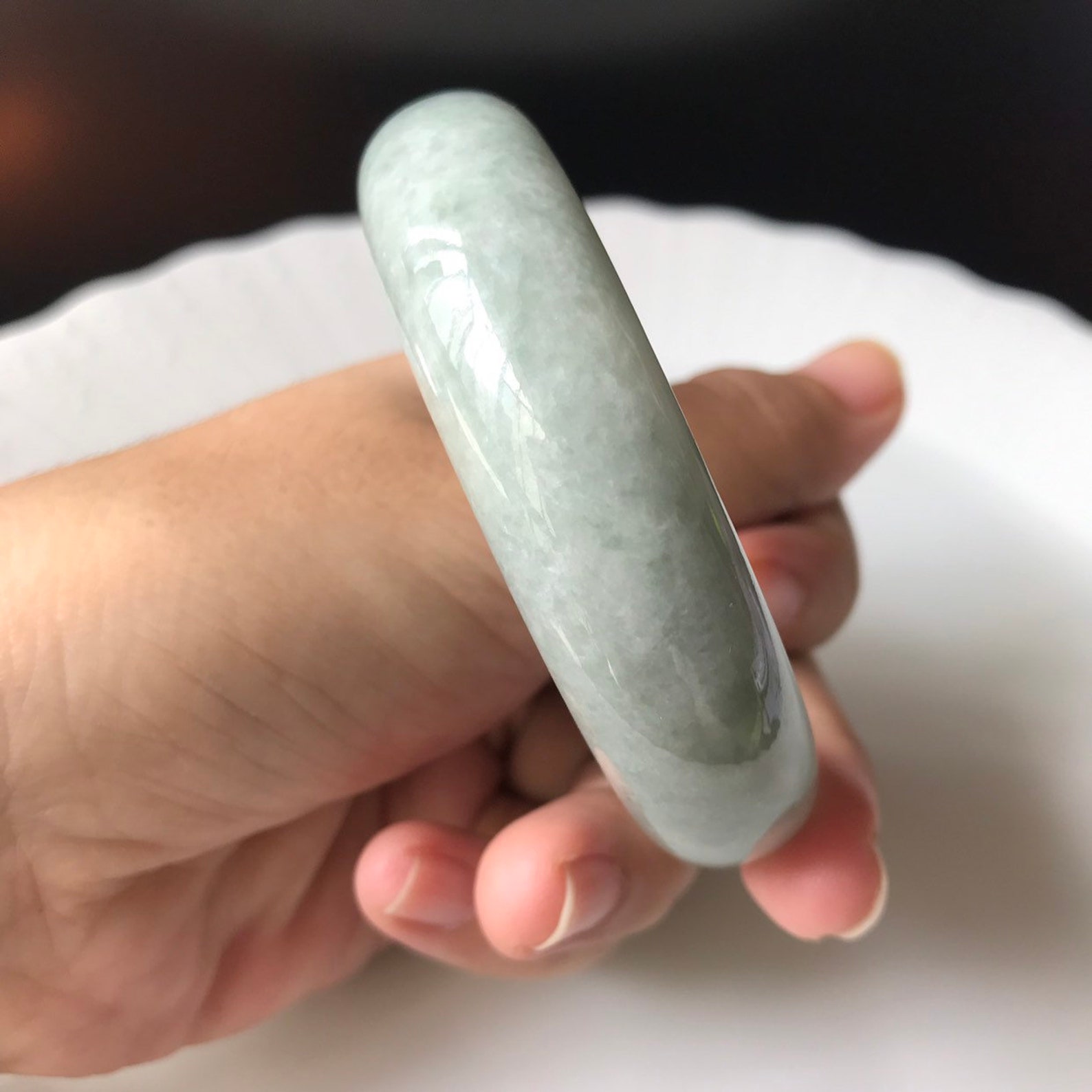 Natural Jade Bangle 59.1mm Faint Green and Gray Burmese Jadeite ...