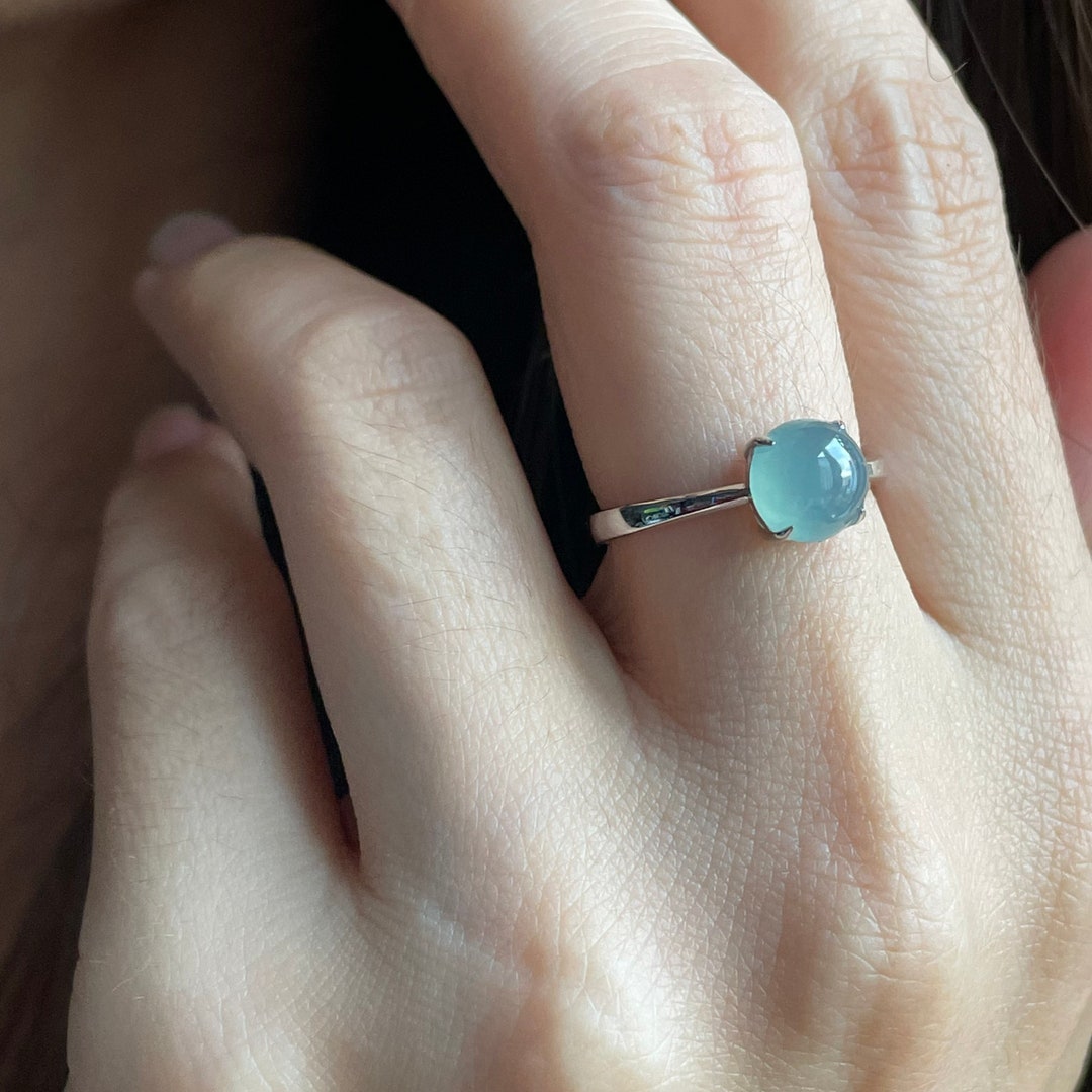 Jade Ring Sea Blue Jadeite 18K Solid Gold Ring - Myanmar Authentic High ...