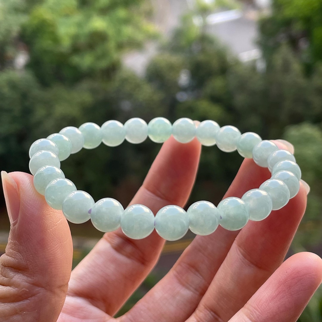 Rare Sky Blue Jade Bead Bracelet- 100% Natural Type A Burmese Jadeite ...