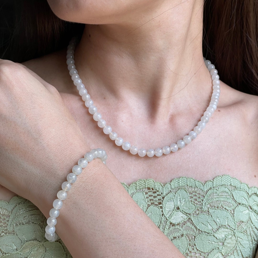 JG Signature Mother's Day Gift Set Jadeite Bead Necklace Bracelet Set ...