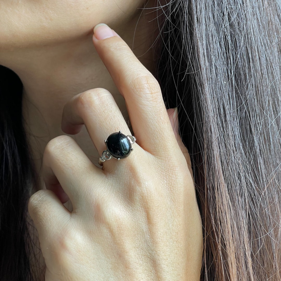 Black Jade Ring & Earring Sets Natural Jadeite Silver Ring Adjustable ...
