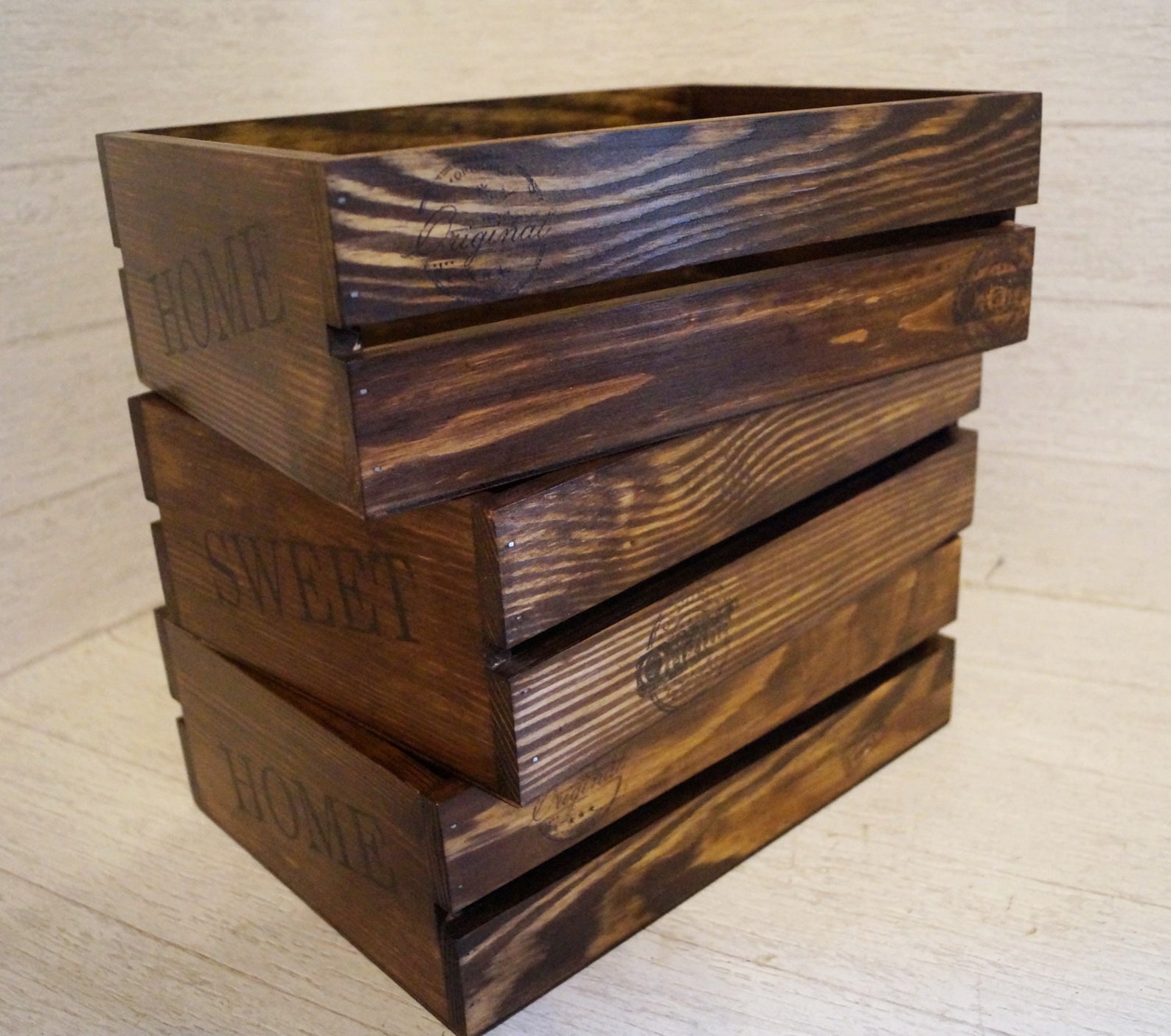 Wooden Storage Crates set of 3 Rustic Wood Bin Countertop Storage Box ...