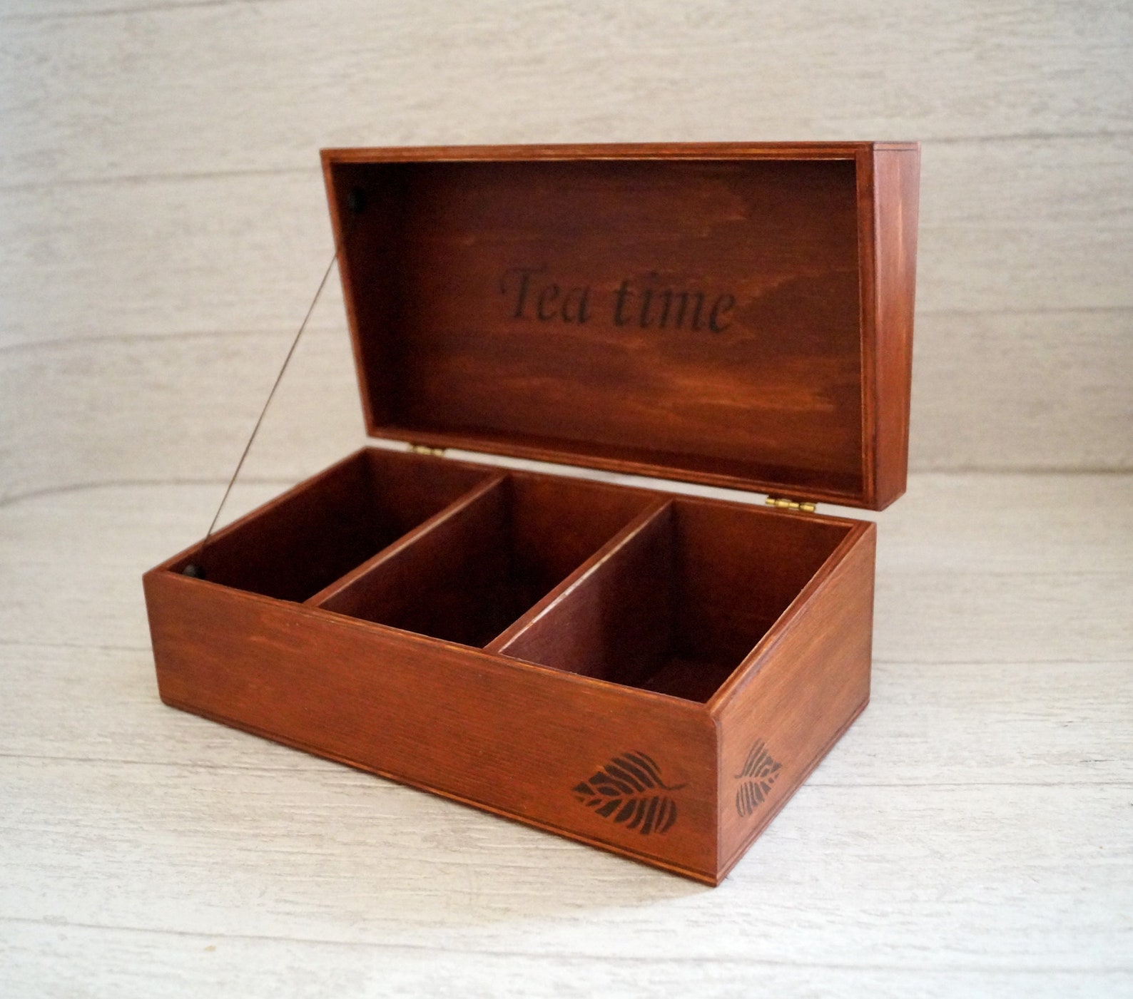 Rustic Tea Box Organizer With 3 Compartments Tea Bag | Etsy