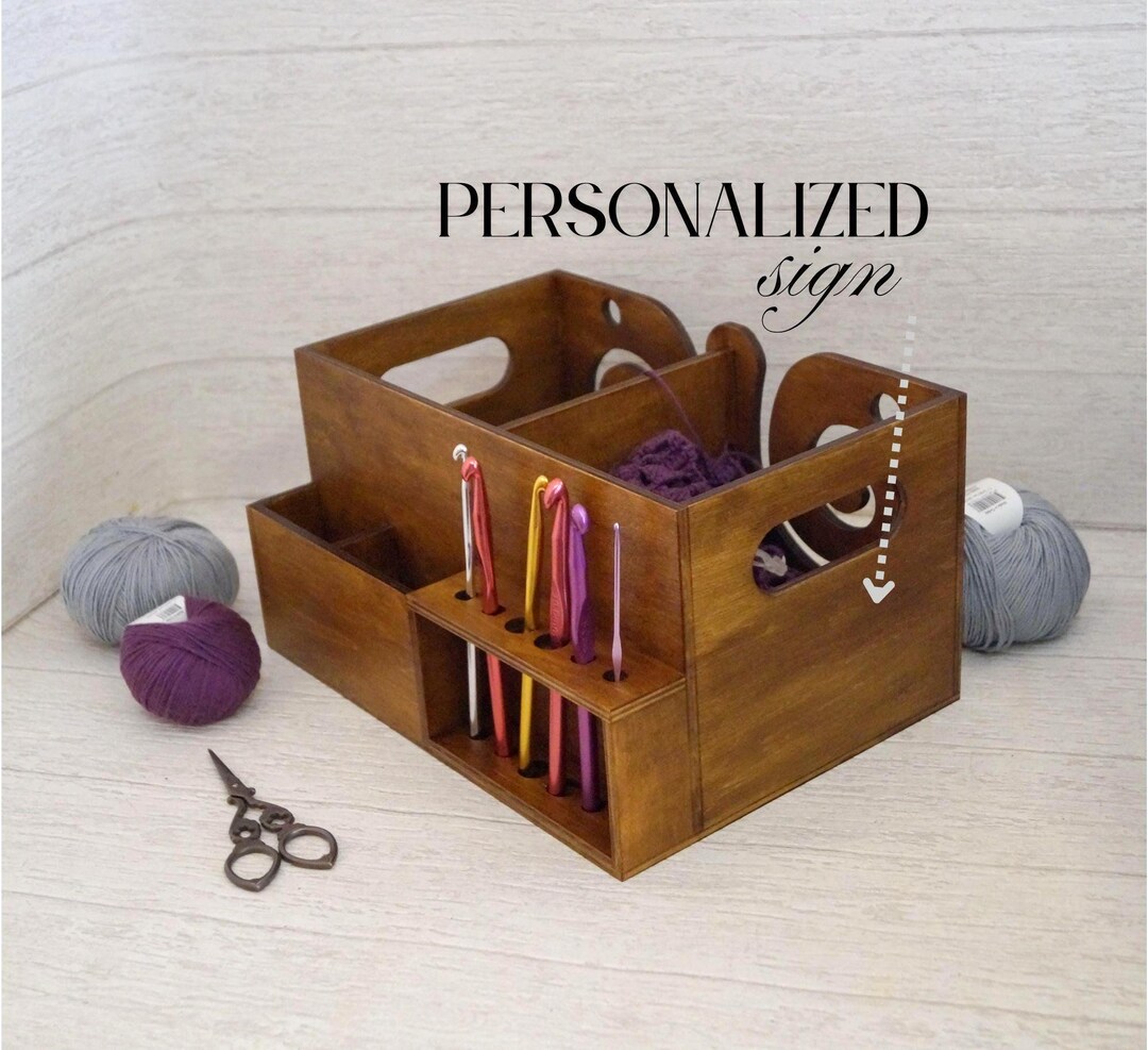 Double Yarn Bowl: Wooden Knitting Organiser Box, Yarn Storage, Gift for ...