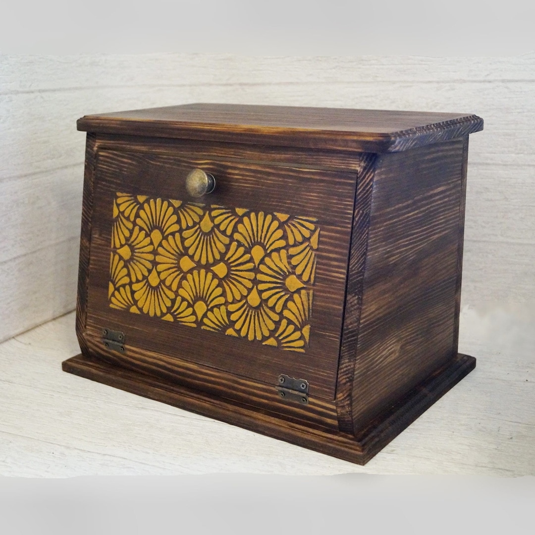 Wooden Bread Bin - Bread Box for Kitchen Countertop - Rustic Bread Box ...