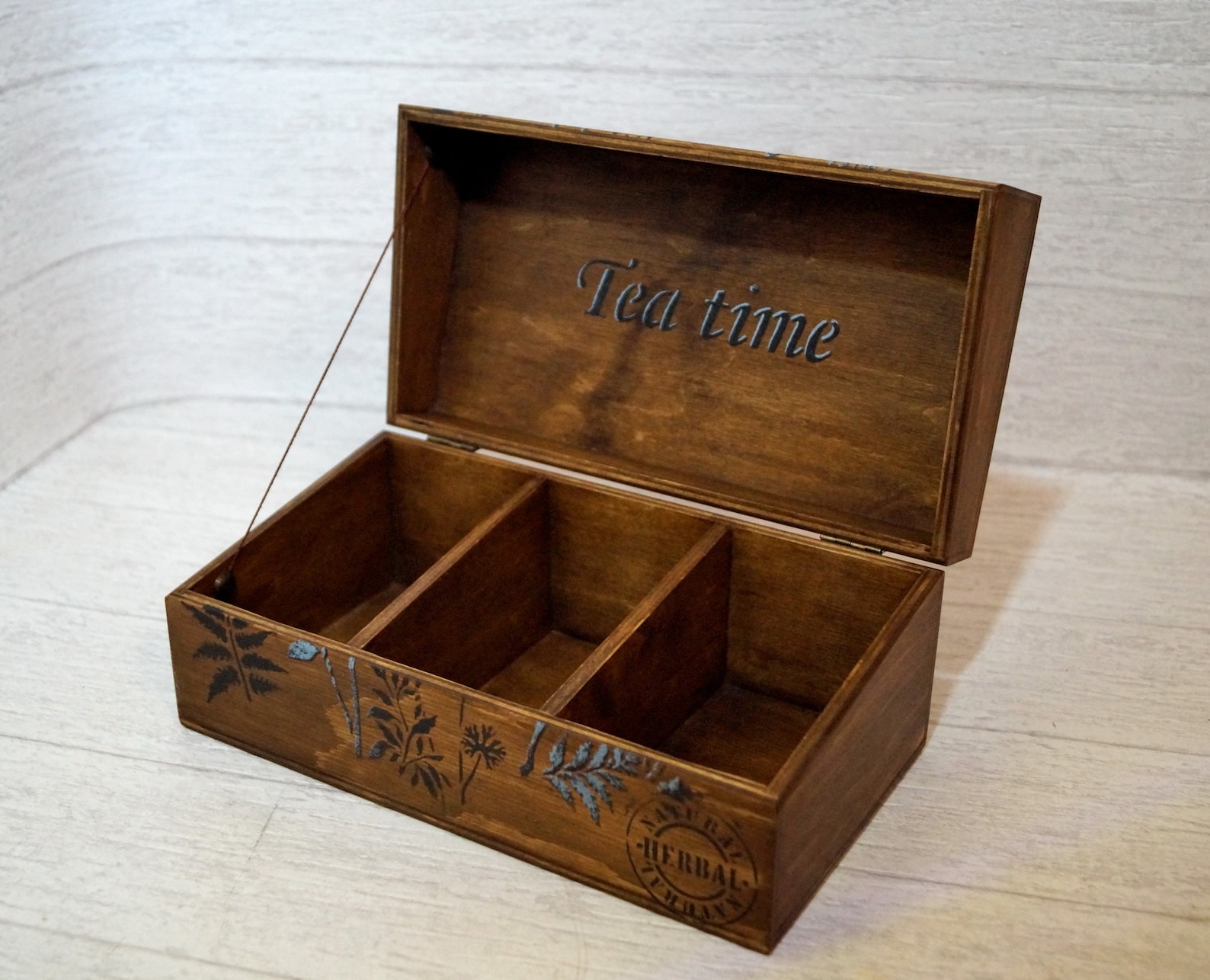 Rustic Tea Box Organizer With 3 Compartments Tea Bag | Etsy