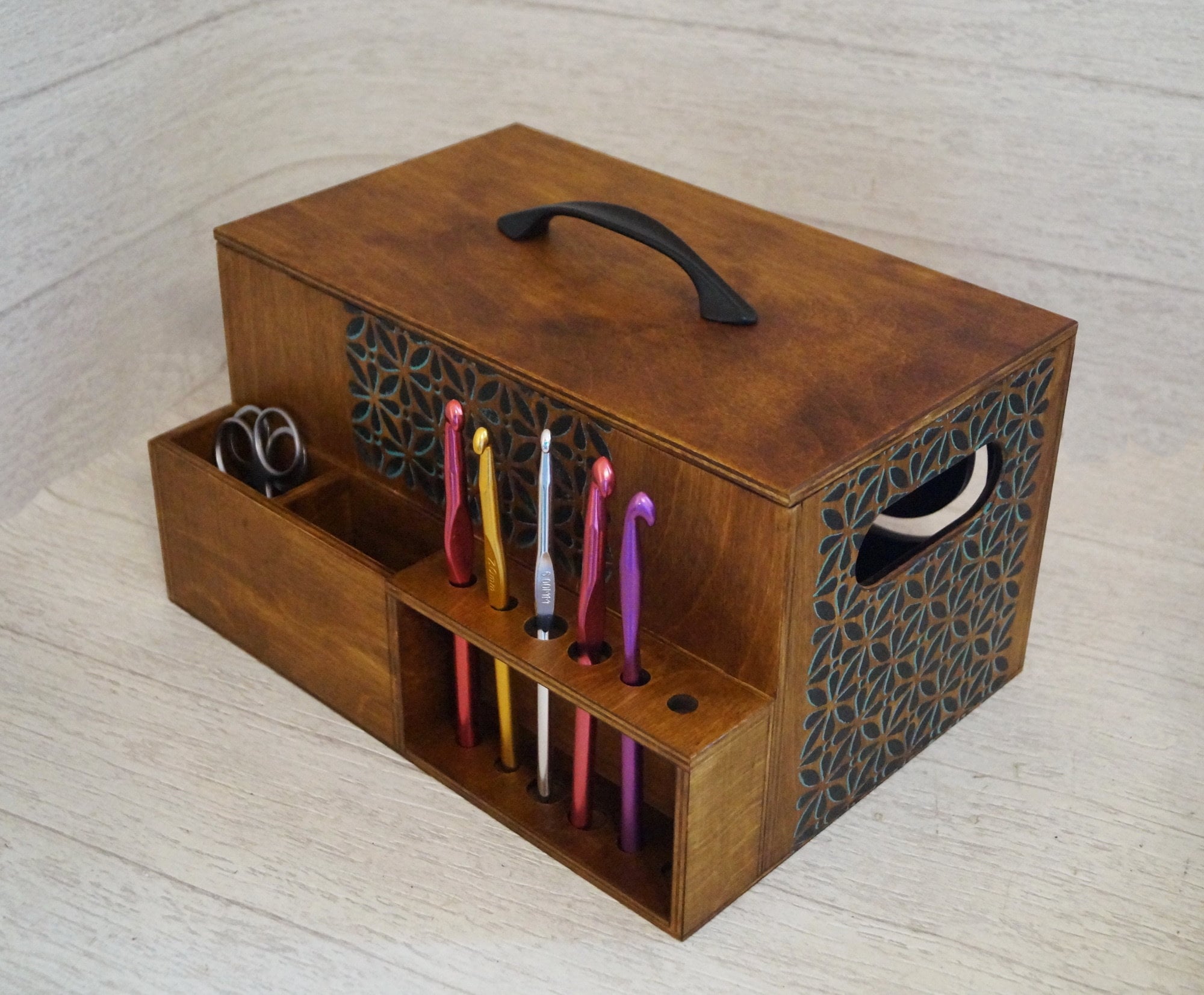Knitting Needle Organizer Large Wooden Yarn Box With Lid - Etsy
