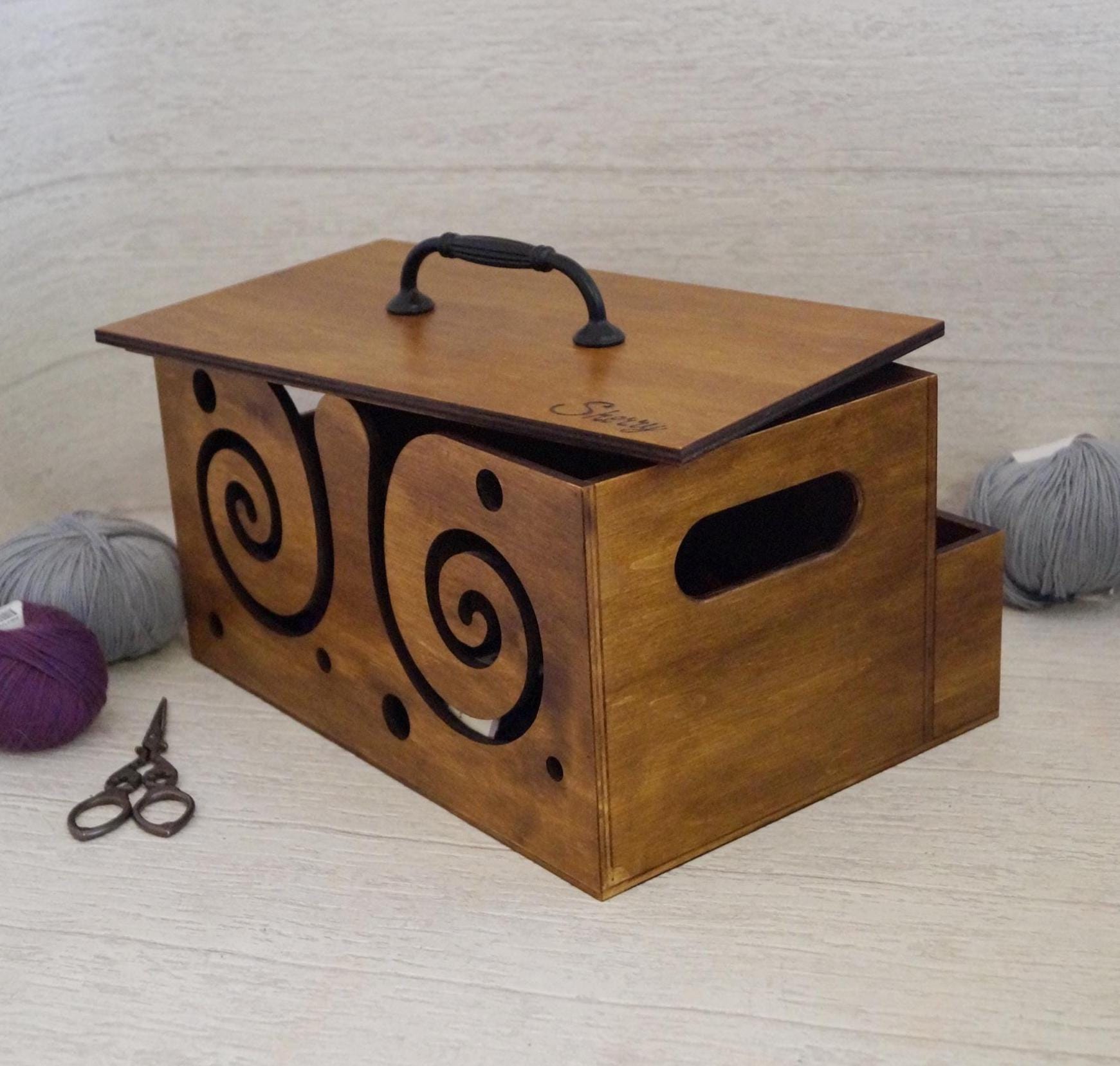 Large Yarn Bowl: Wooden Knitting Organiser Box, Yarn Storage, Gift for ...