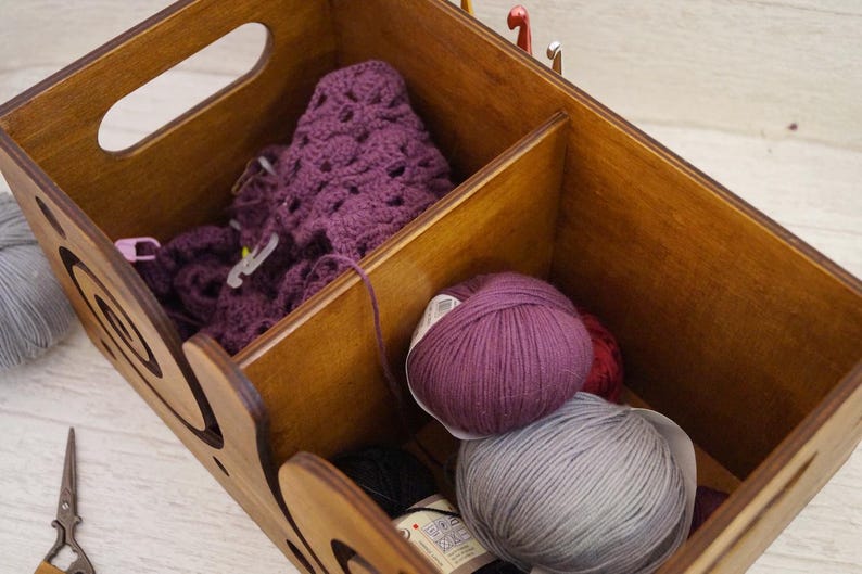 Large Yarn Bowl: Wooden Knitting Organiser Box, Yarn Storage, Gift for ...
