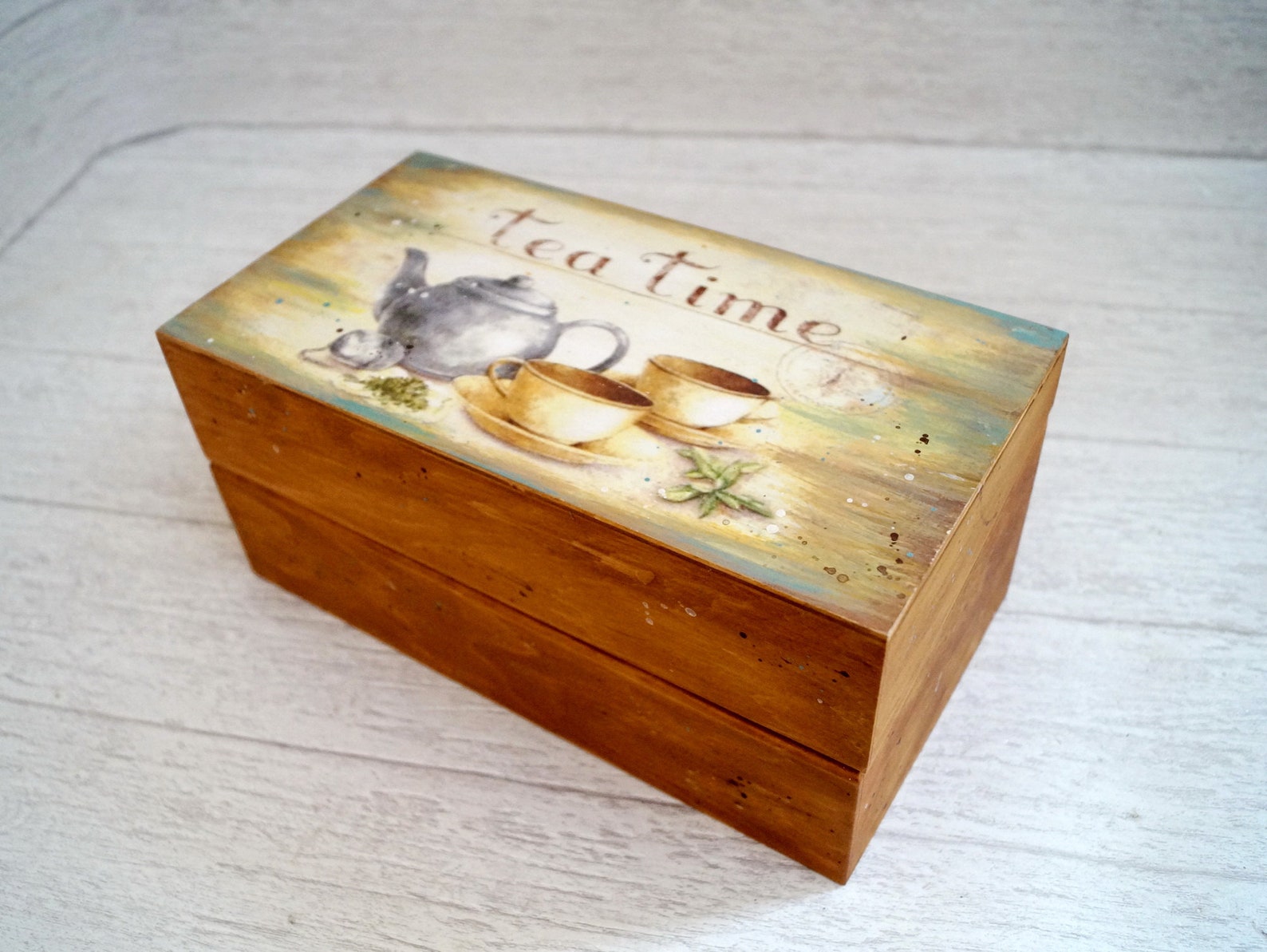 Rustic Tea Box Organizer With 3 Compartments Tea Bag | Etsy