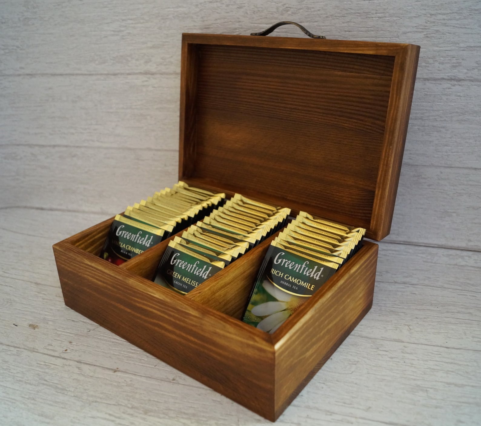 Rustic Tea Box With 3 Compartments Wooden Tea Bag Organizer - Etsy