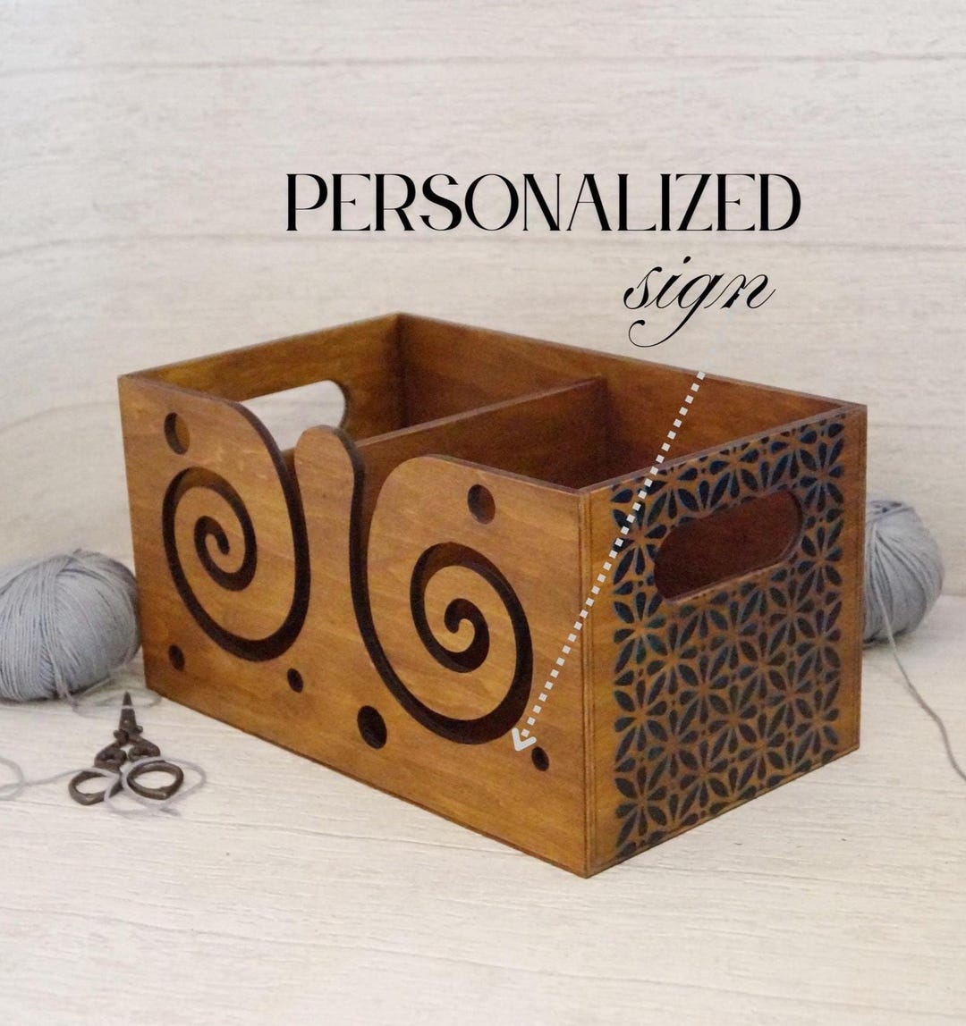 Double Yarn Bowl With Pattern - Large Wooden Yarn Bowl - Crochet Bowl ...