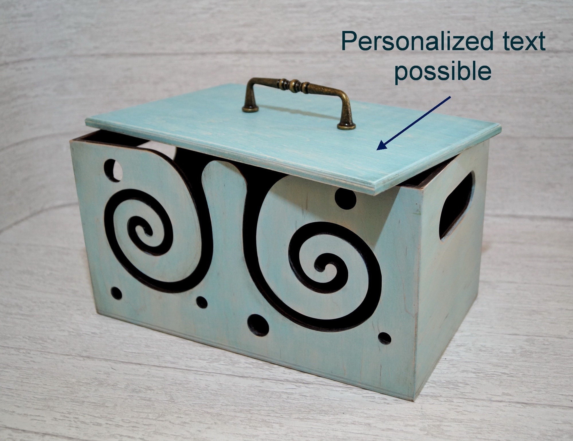 Sky Blue Wooden Yarn Box With Lid Large Yarn Bowl - Etsy