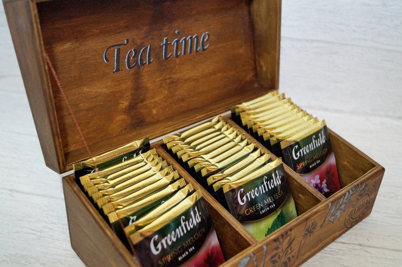 Rustic Tea Box Organizer With 3 Compartments Tea Bag | Etsy