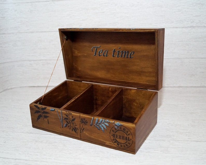 Rustic tea box organizer with 3 compartments Tea bag | Etsy