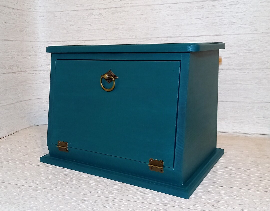 Teal Bread Box Bread Bin Handmade Bread Box - Etsy