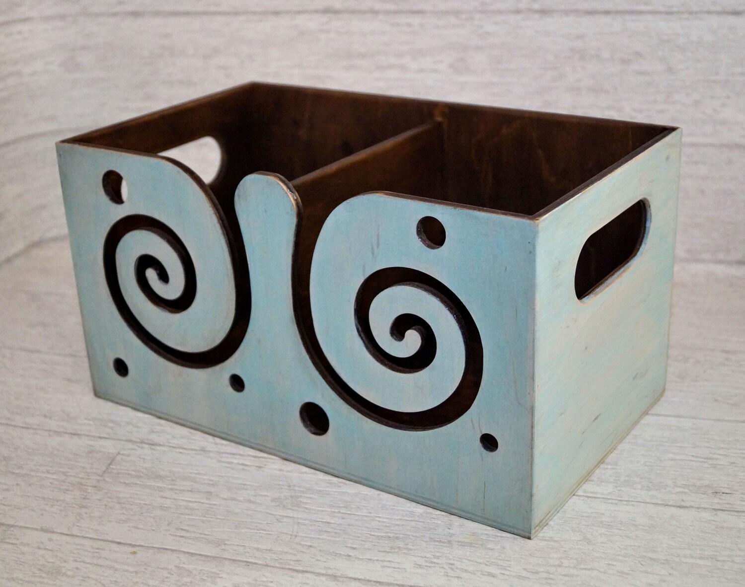 Sky Blue Wooden Yarn Box With Lid Large Yarn Bowl - Etsy