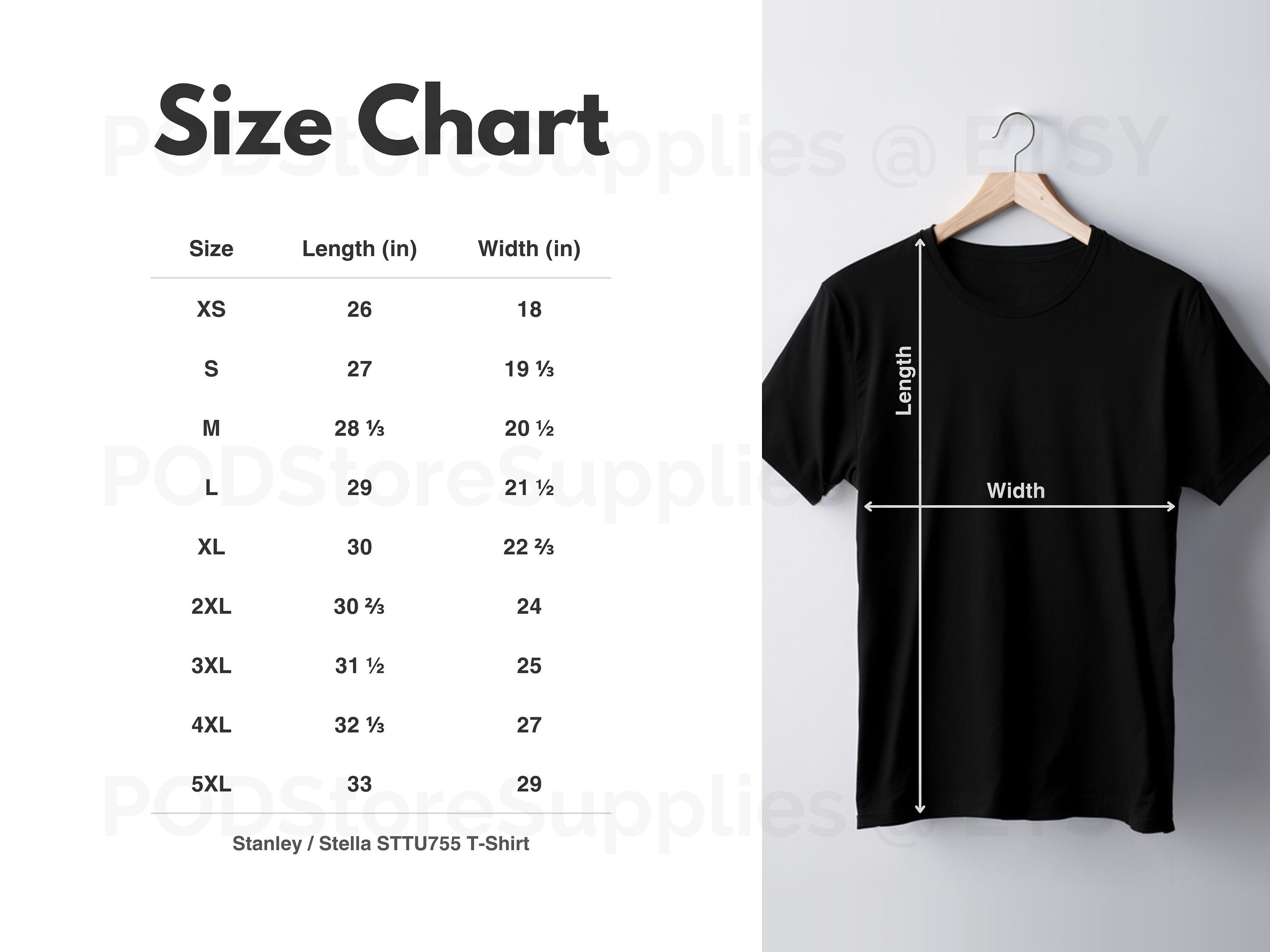Stanley / Stella STTU755 Size Chart, Stanley / Stella STTU755 T-shirt ...