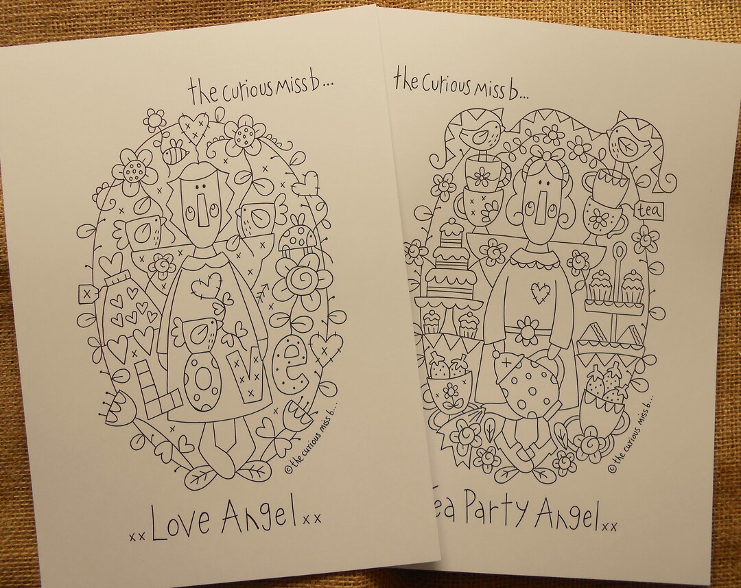 Pdf Pattern #4 - LOVE and TEA PARTY Angel Stitcheries - 2 Primitive ...