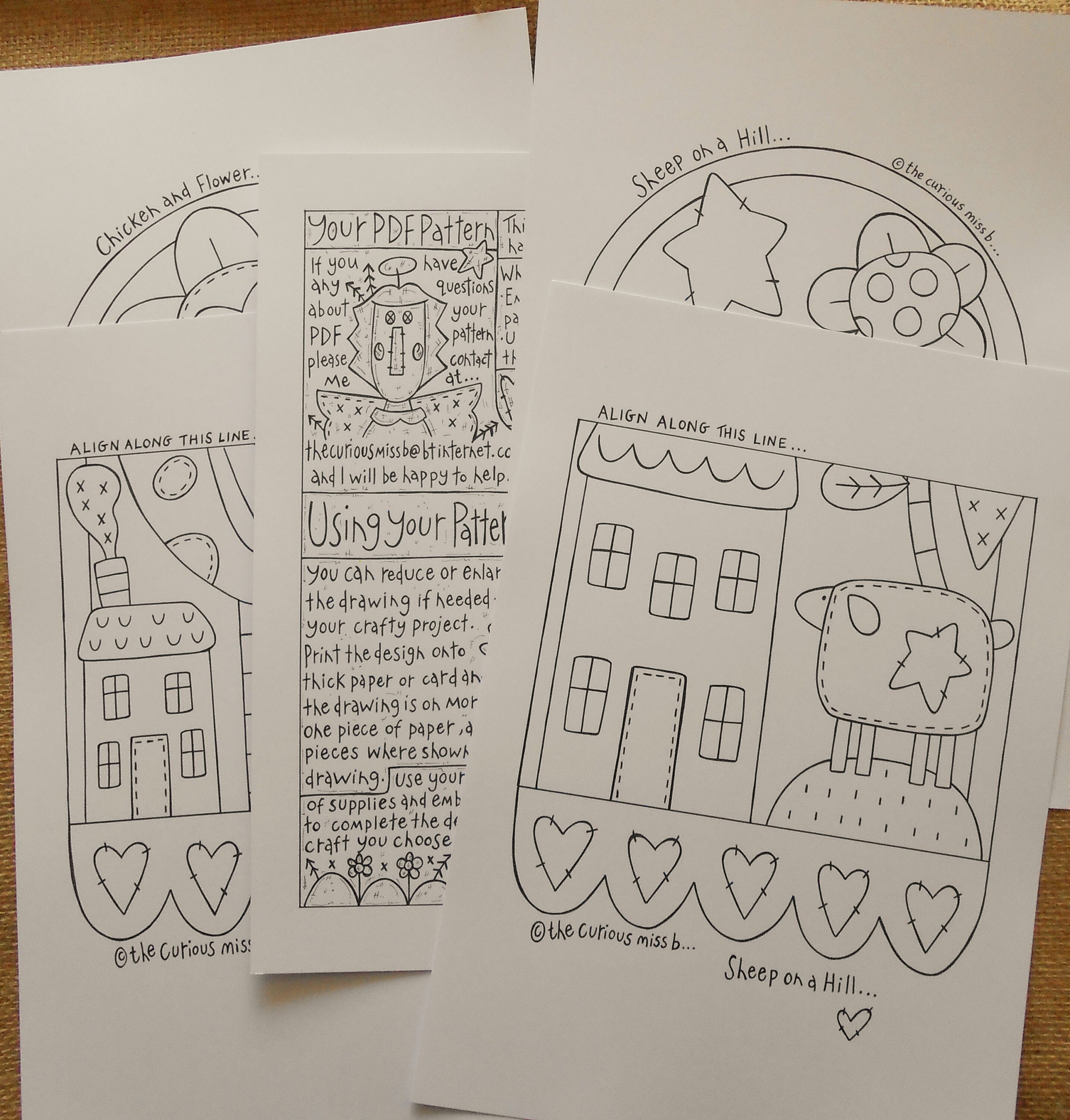 PDF PATTERN 17 Chicken and Flower Sheep on a Hill Drawings for ...