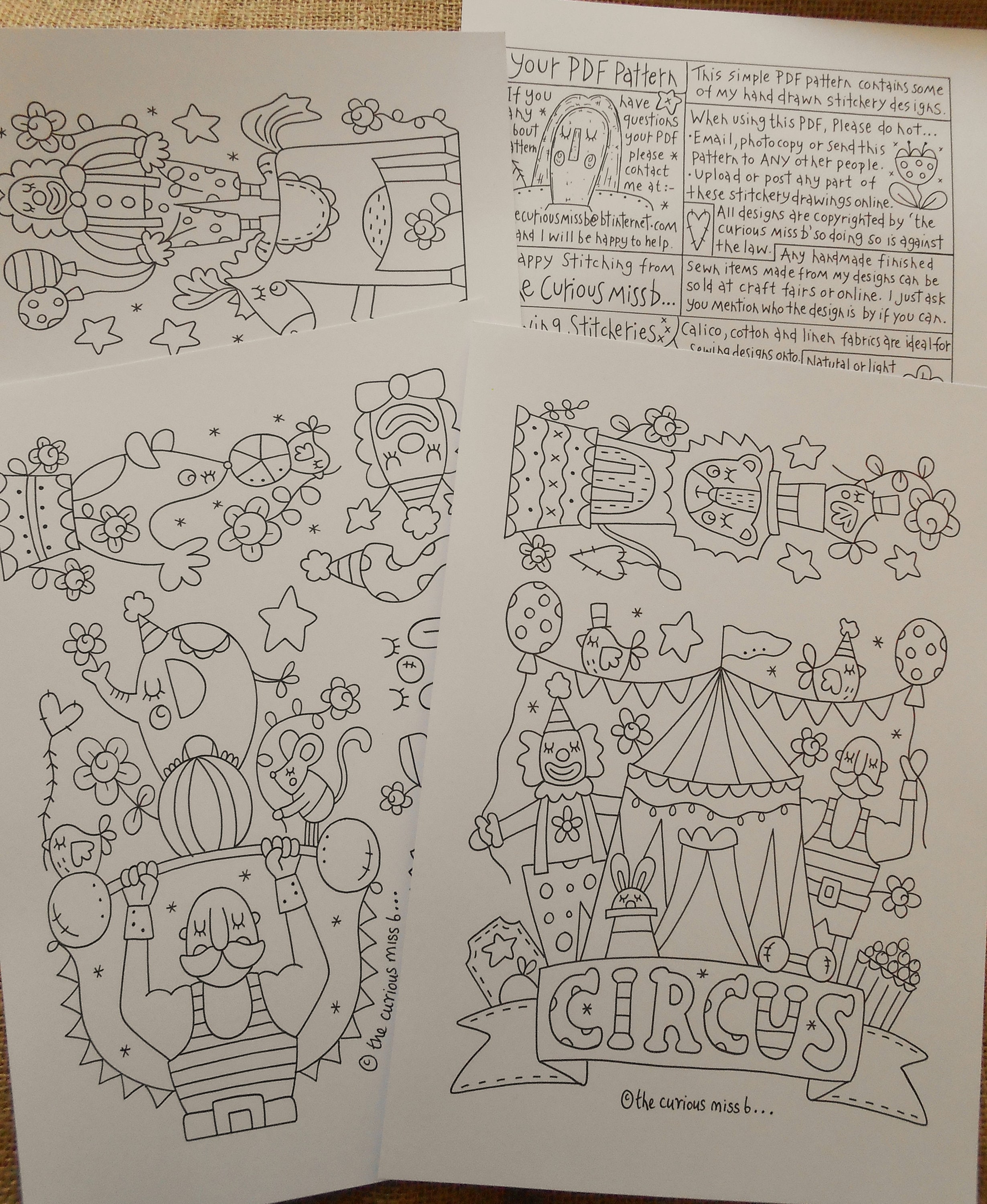 Pdf Pattern 12 CIRCUS Stitcheries 8 Circus Themed Stitchery Drawings ...