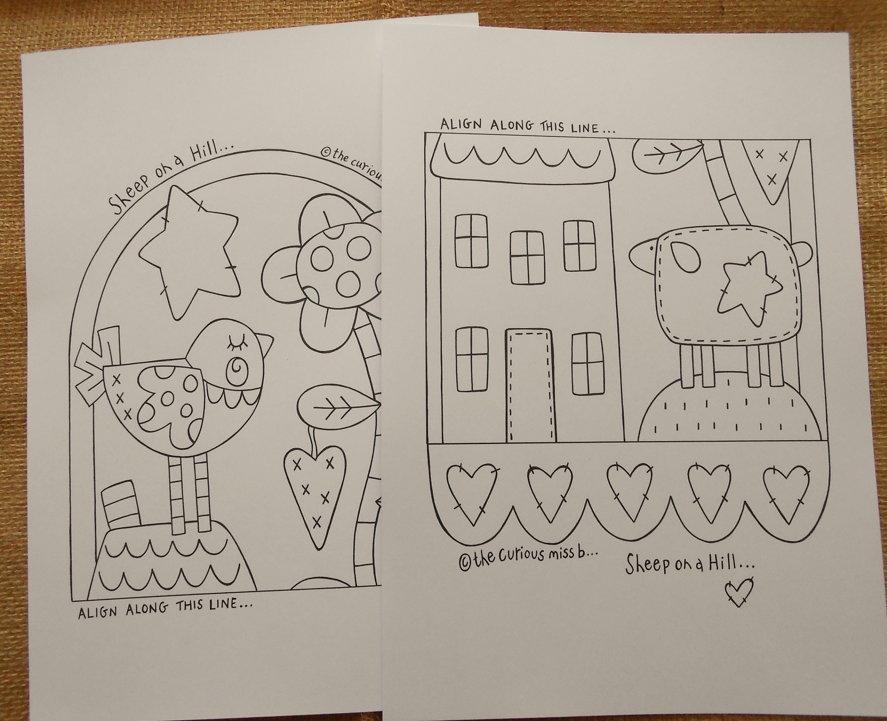 PDF PATTERN 17 Chicken and Flower Sheep on a Hill Drawings for ...