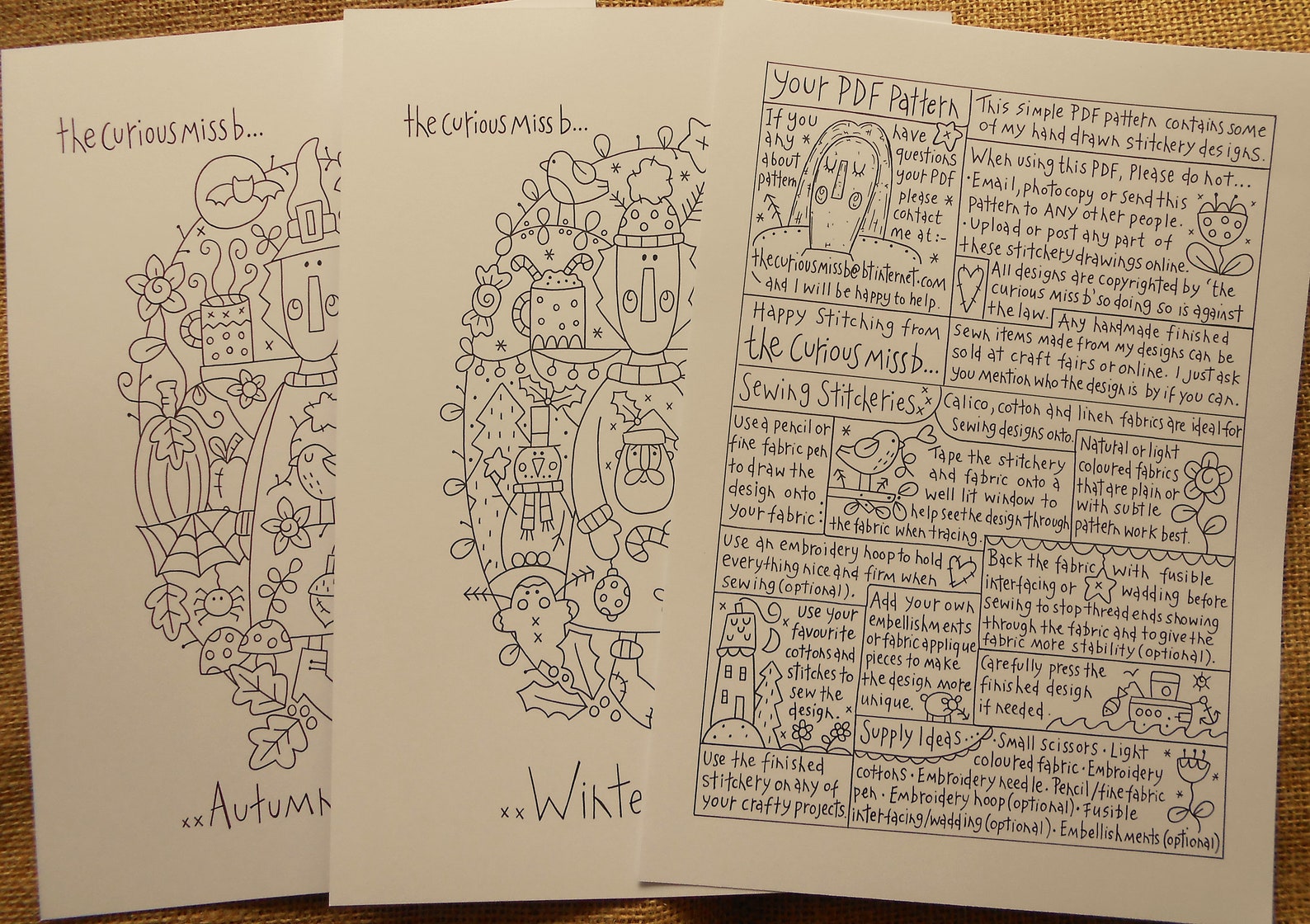 Pdf Pattern #2 - AUTUMN and WINTER ANGEL Stitcheries - 2 Primitive ...