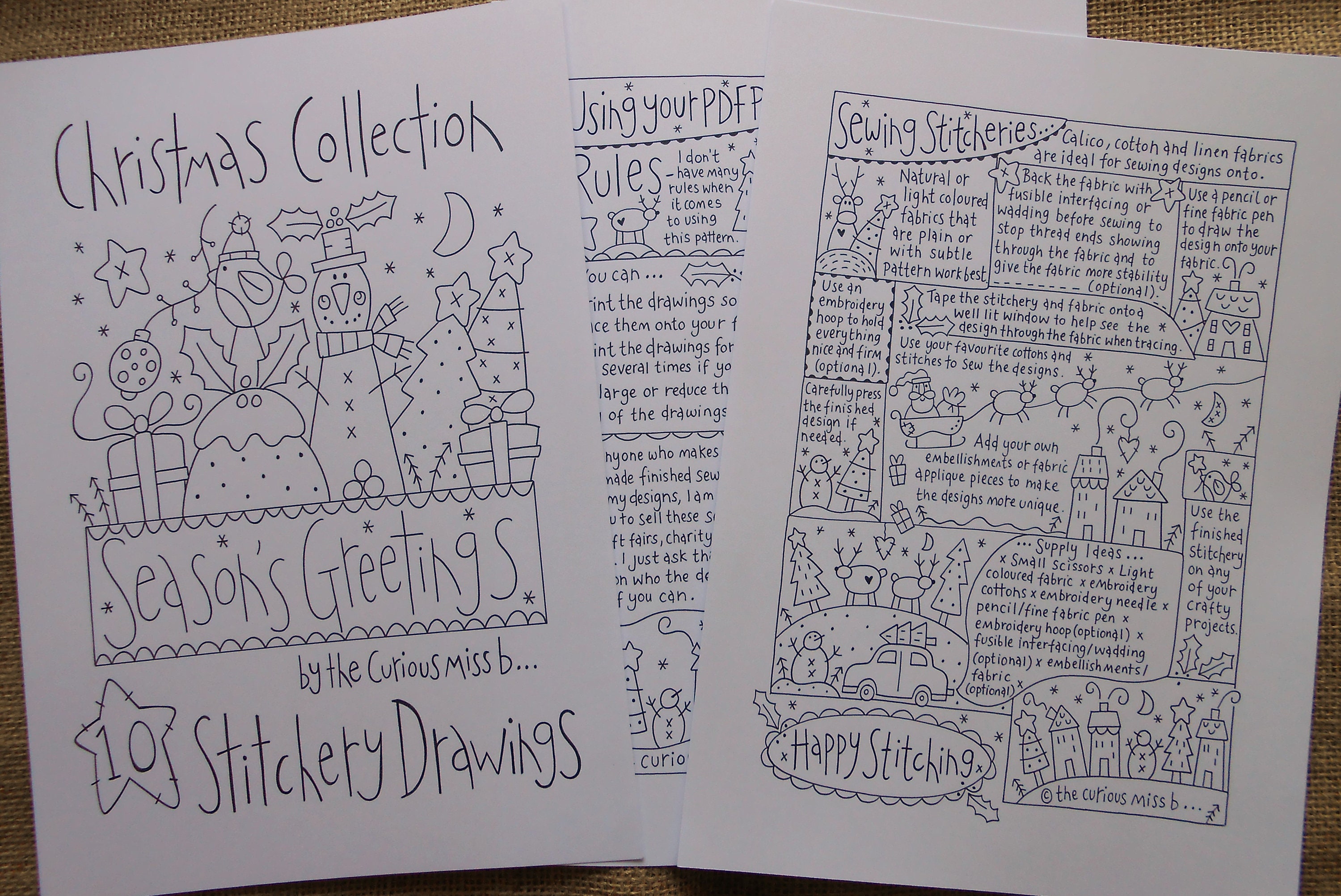 PDF PATTERN - Christmas Collection Stitcheries - 10 Larger Christmas ...