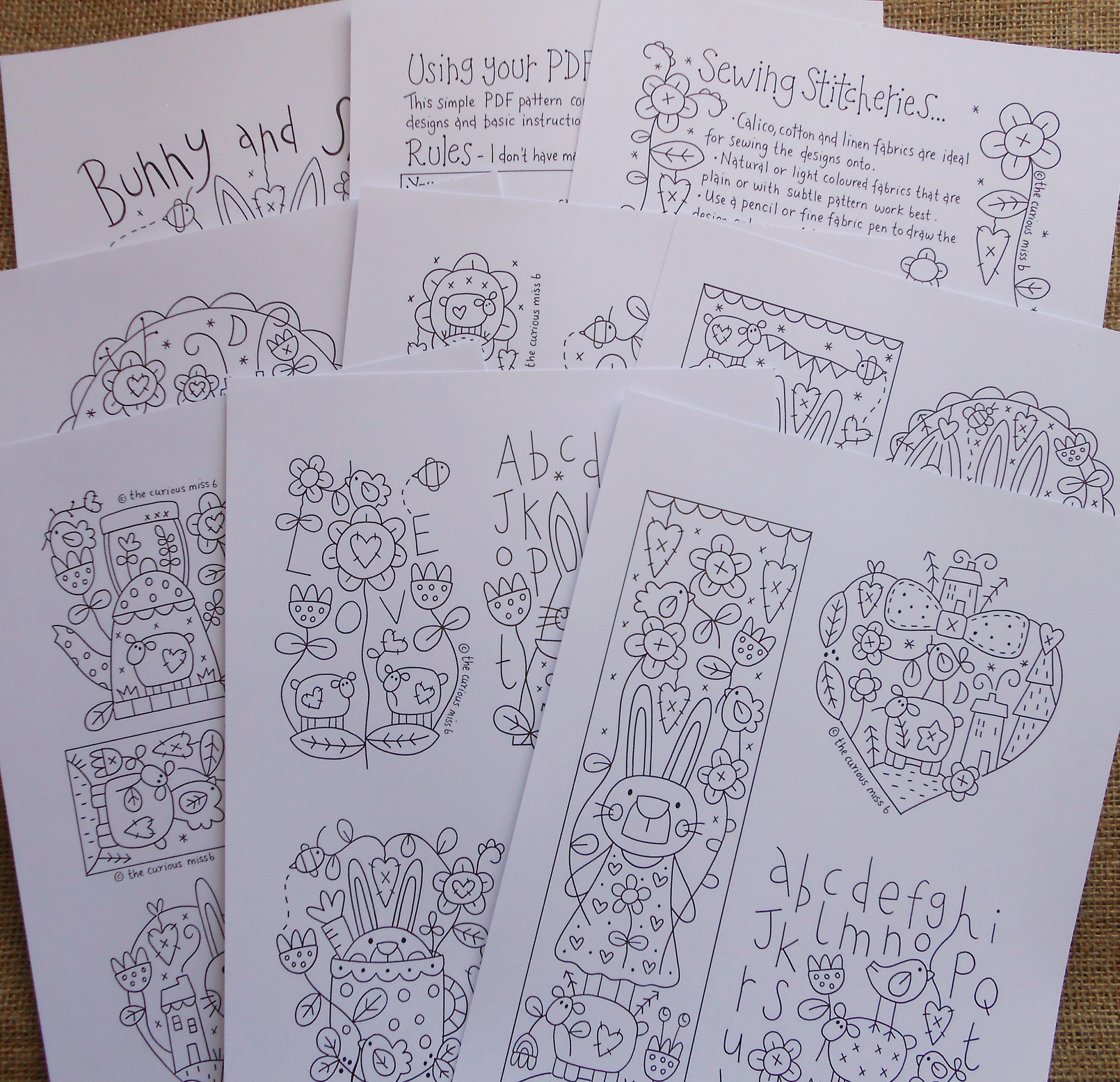 PDF PATTERN - Bunny and Sheep Stitcheries - 22 Bunny and Sheep Themed ...