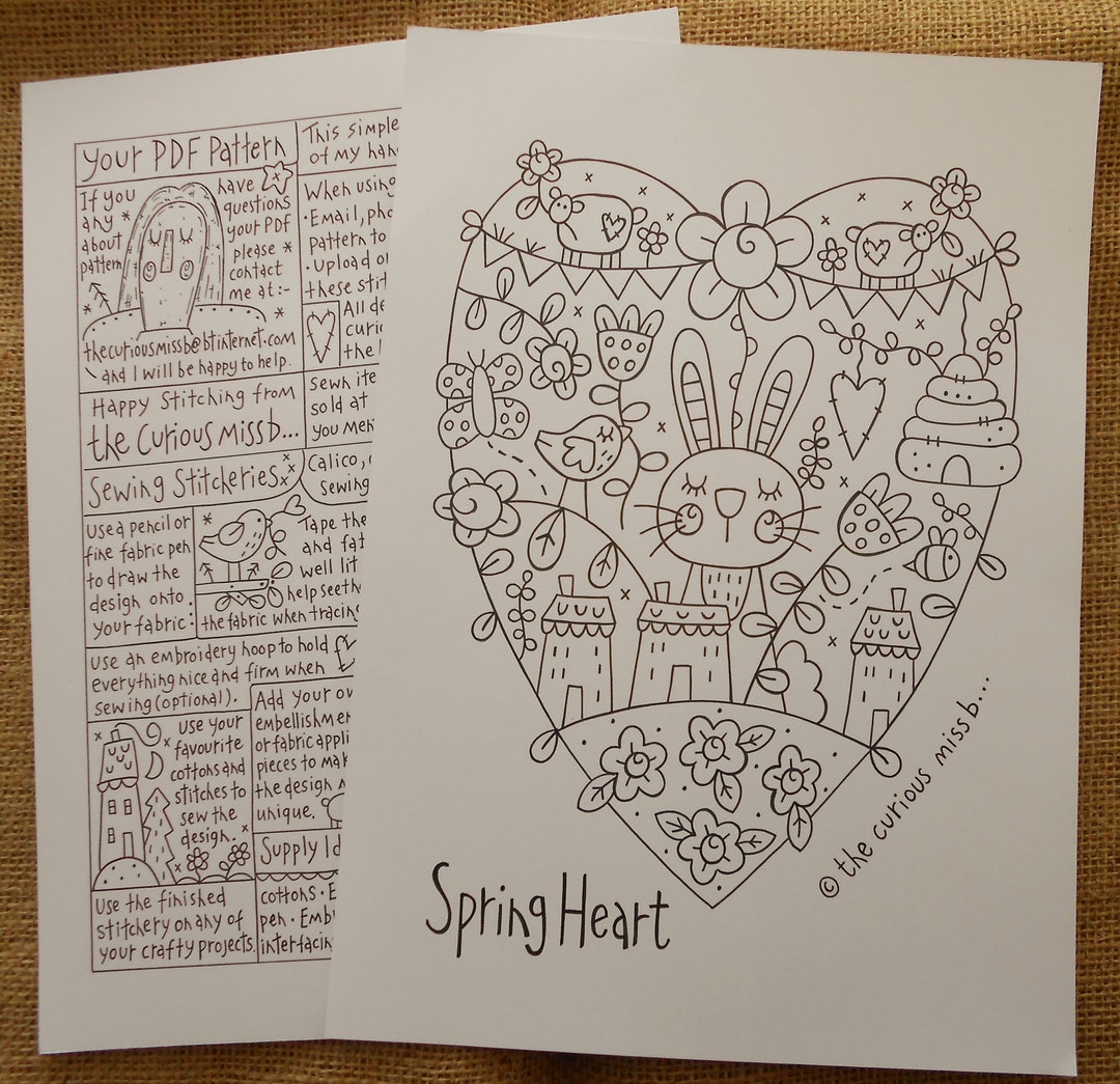 Pdf Pattern #13 - SPRING Heart Stitchery - A Pretty Spring Heart ...