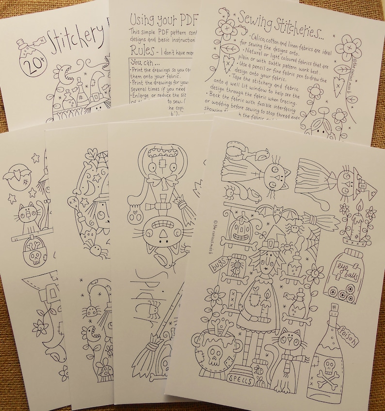 PDF PATTERN - A Witch's Brew Stitcheries - 20+ Witch, Cat & Broomstick ...