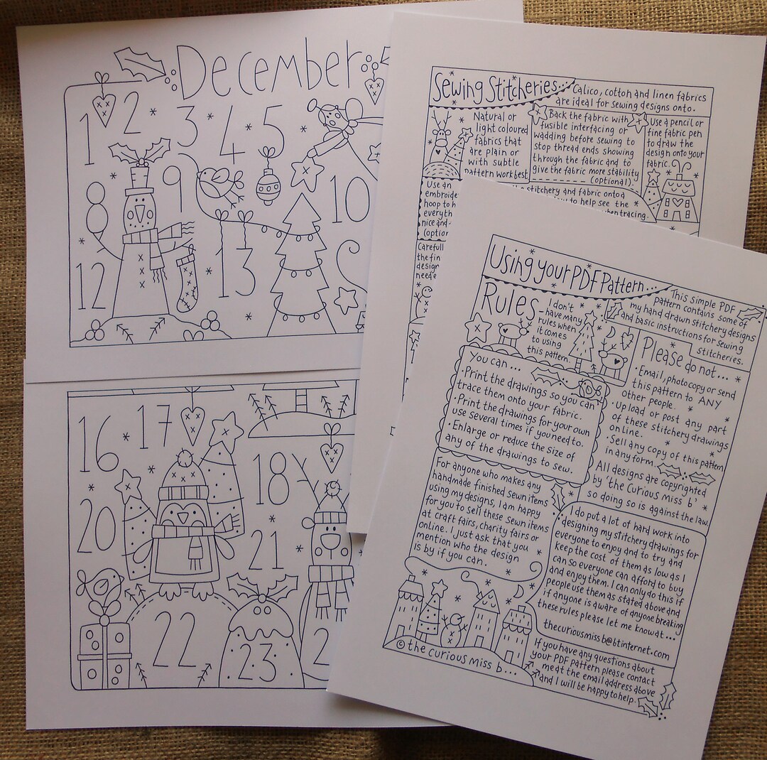 PDF PATTERN - Christmas Advent Calendar Stitchery - A Christmas Themed ...