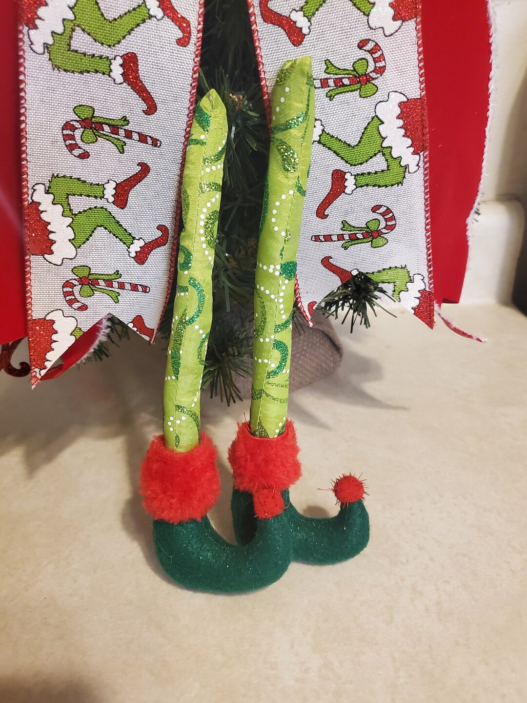 MINI Elf Legs Set, Elf Leg Tree Ornaments, Lime Green Swirl Print Elf ...