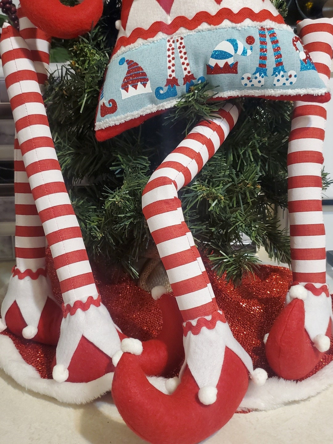 Elf Legs Wreath Attachment: Pose-able Red and White Striped Christmas ...