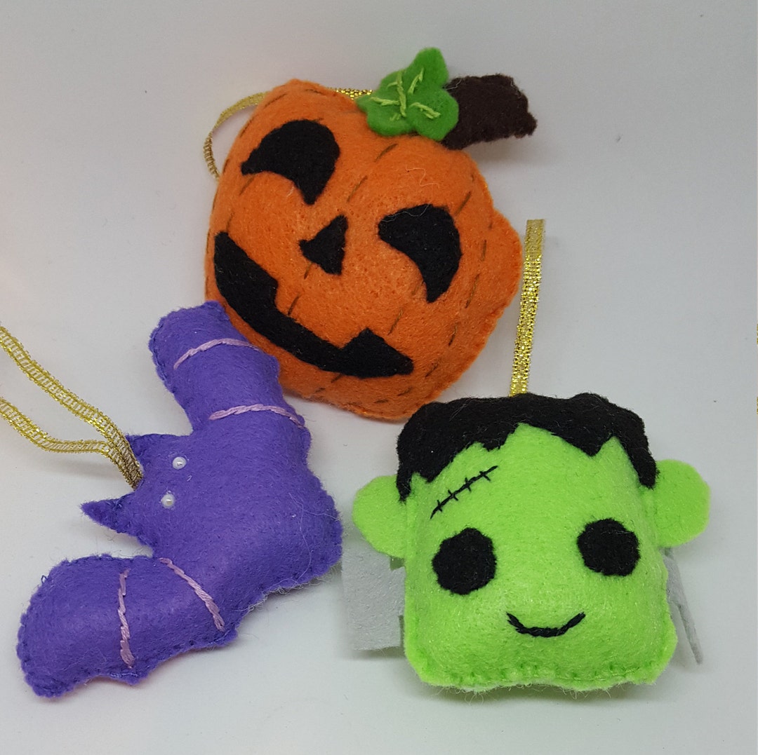 Felt Halloween Ornaments, Pumpkin, Bat, Frankenstein - Etsy