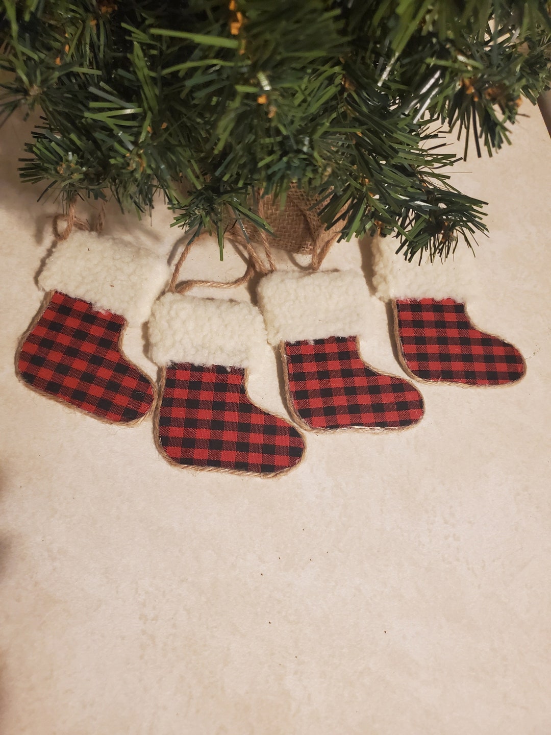 Stocking Tree Ornaments, Woodsman Plaid Stocking Ornaments, Set of 4 ...