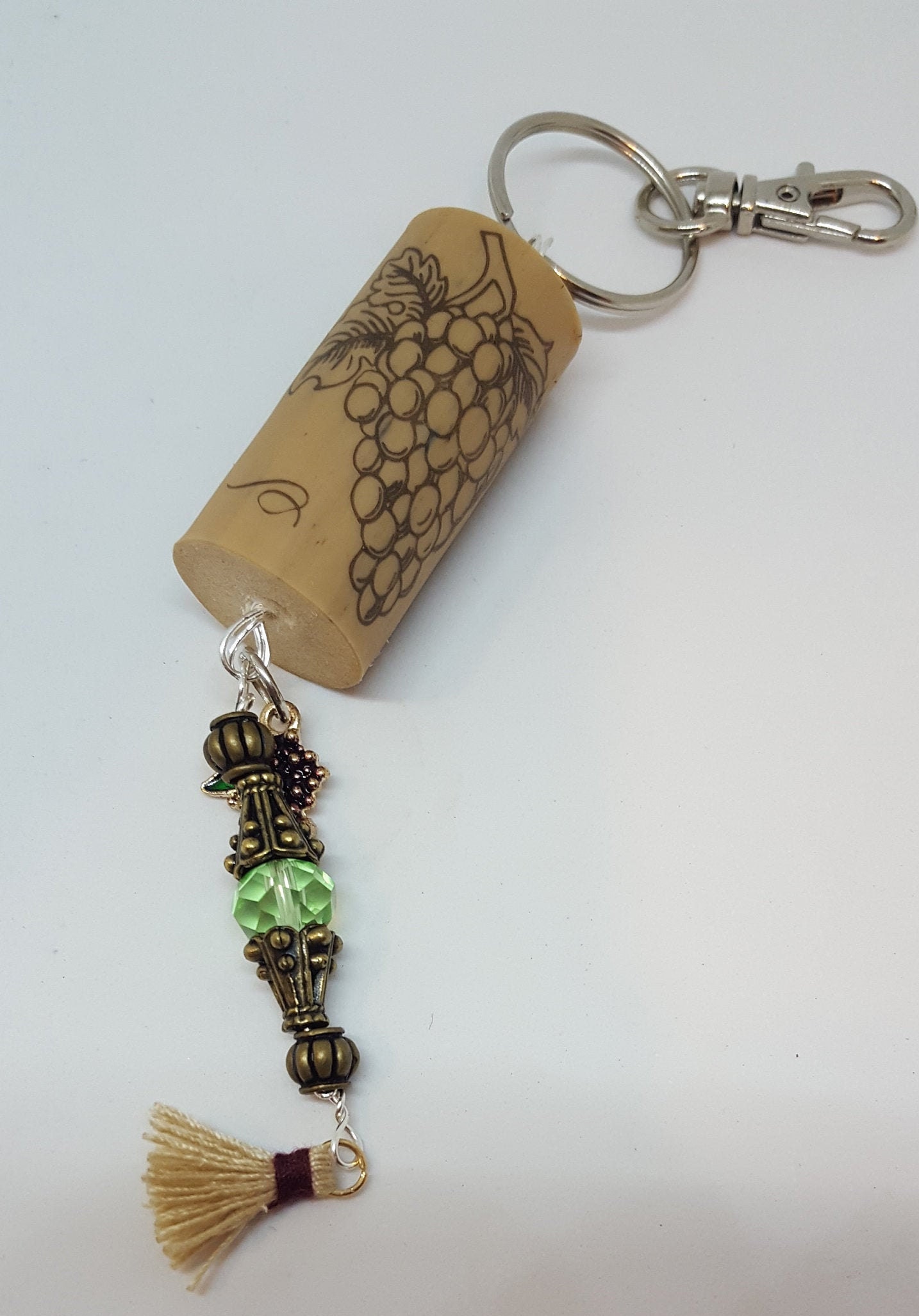 Wine Cork Key Ring With Grape Charm | Etsy