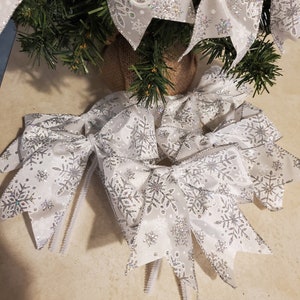 White Christmas Tree Bows, Set of 10, Snowflake Vintage Style Bows - Etsy