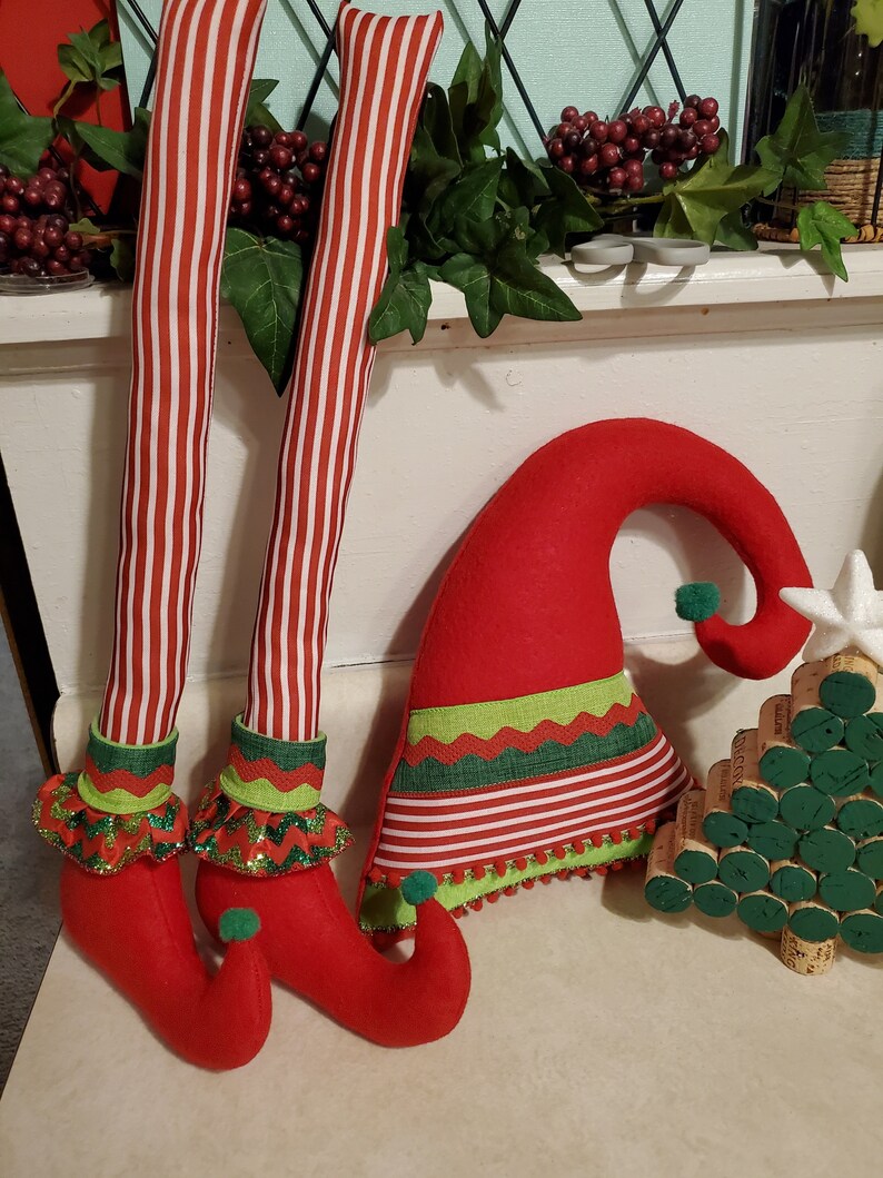 Elf Hat and Legs Wreath Attachments ZIG ZAG Red Striped Elf - Etsy