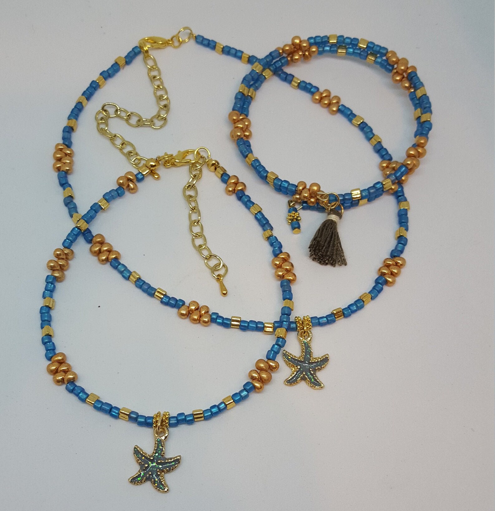 Boho Jewelry Set Blue and Gold Beach Jewelry - Etsy