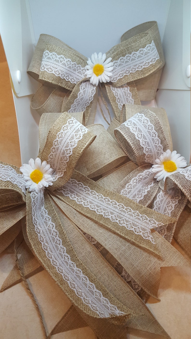 Daisy Burlap Lace Bows Wedding Bows Set of 5 - Etsy