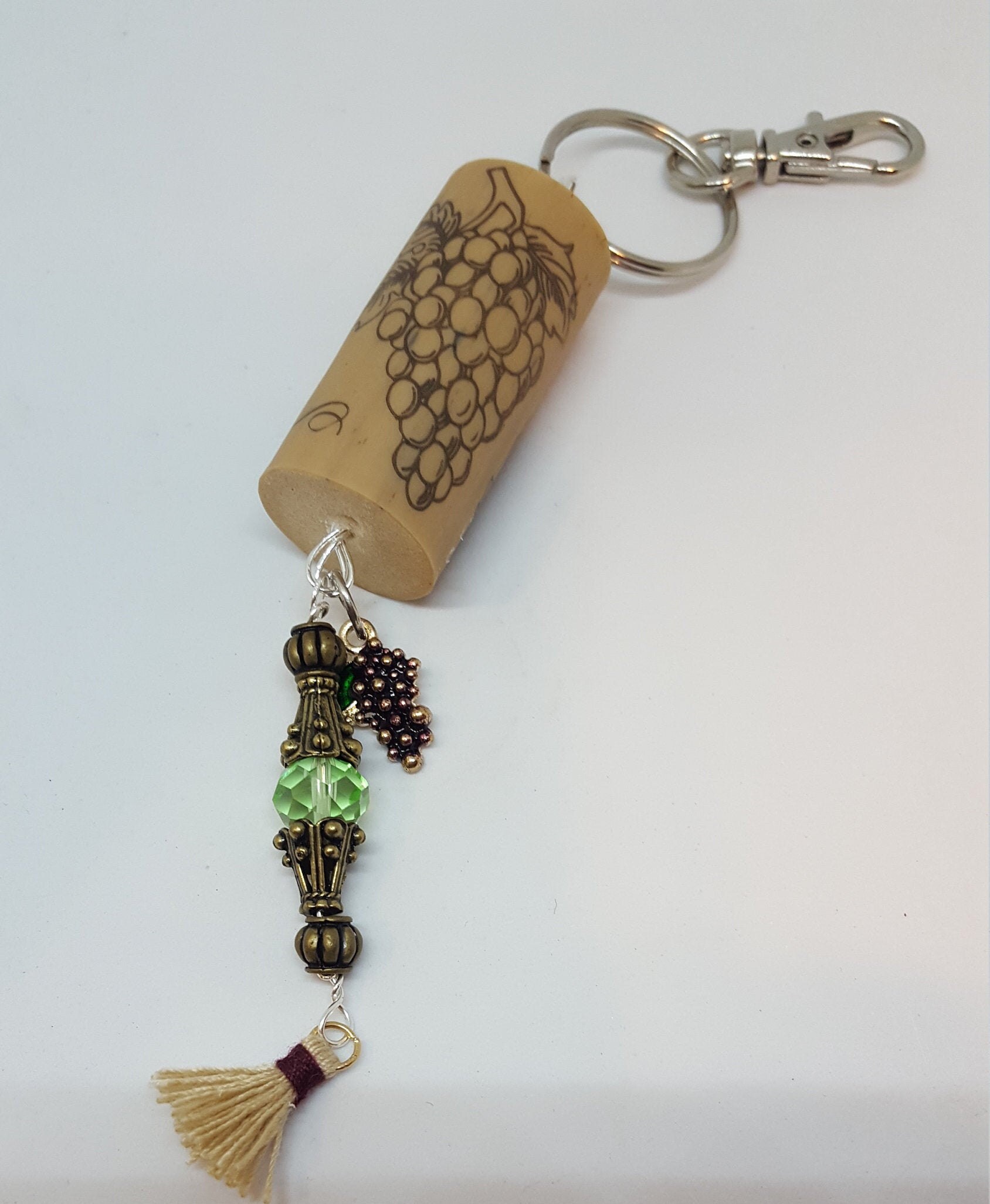 Wine Cork Key Ring With Grape Charm | Etsy