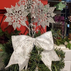 White Christmas Tree Bows, Set of 10, Snowflake Vintage Style Bows - Etsy