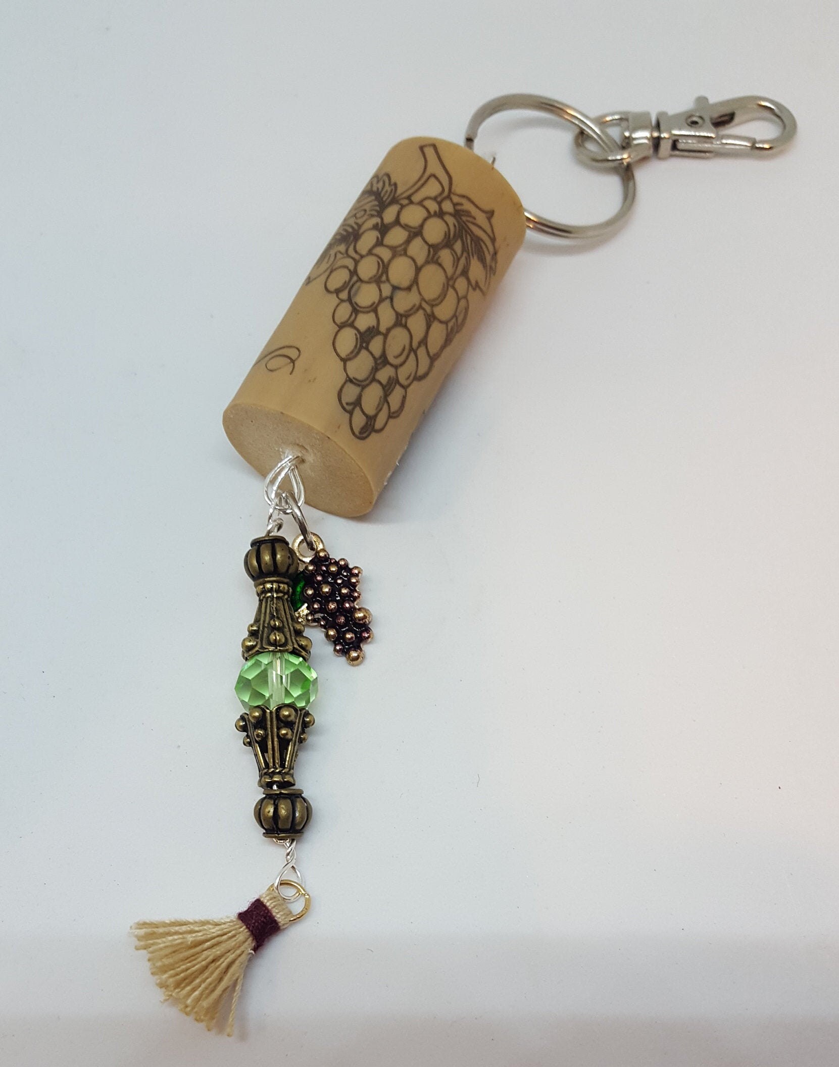 Wine Cork Key Ring With Grape Charm - Etsy
