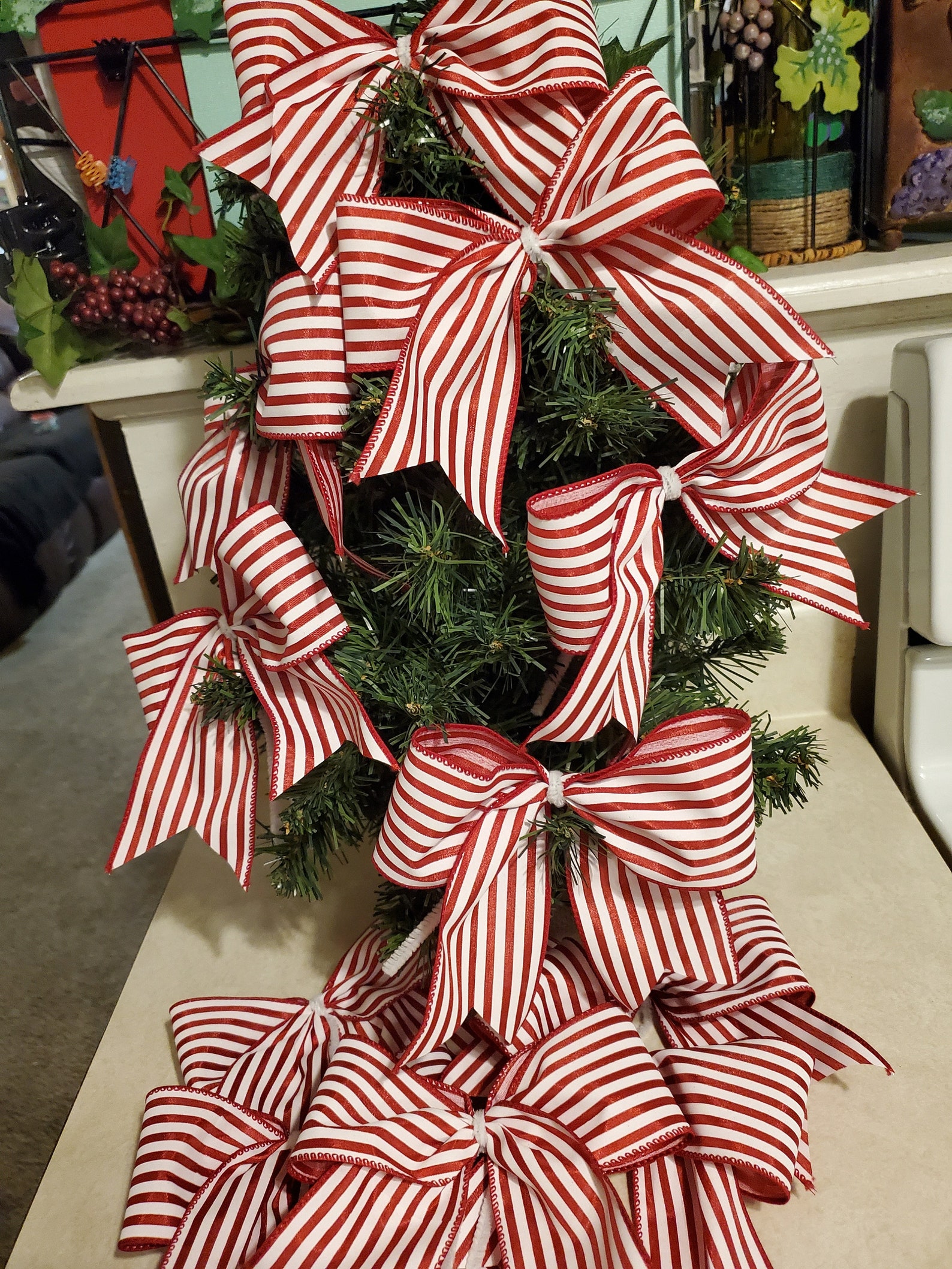 Christmas Tree Bow (set of 10) Red Pin Stripe Tree Bows - Etsy
