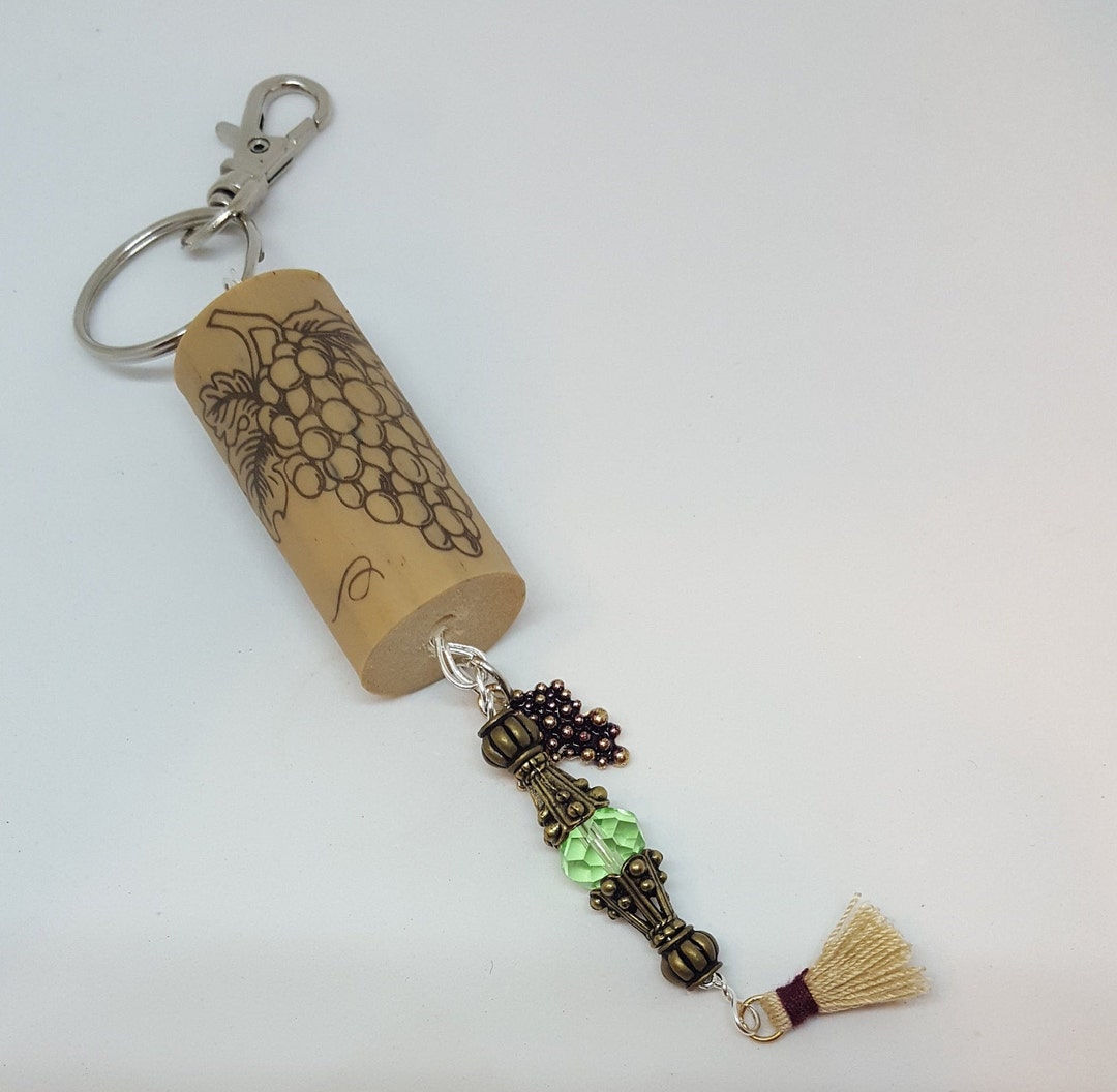Wine Cork Key Ring With Grape Charm - Etsy